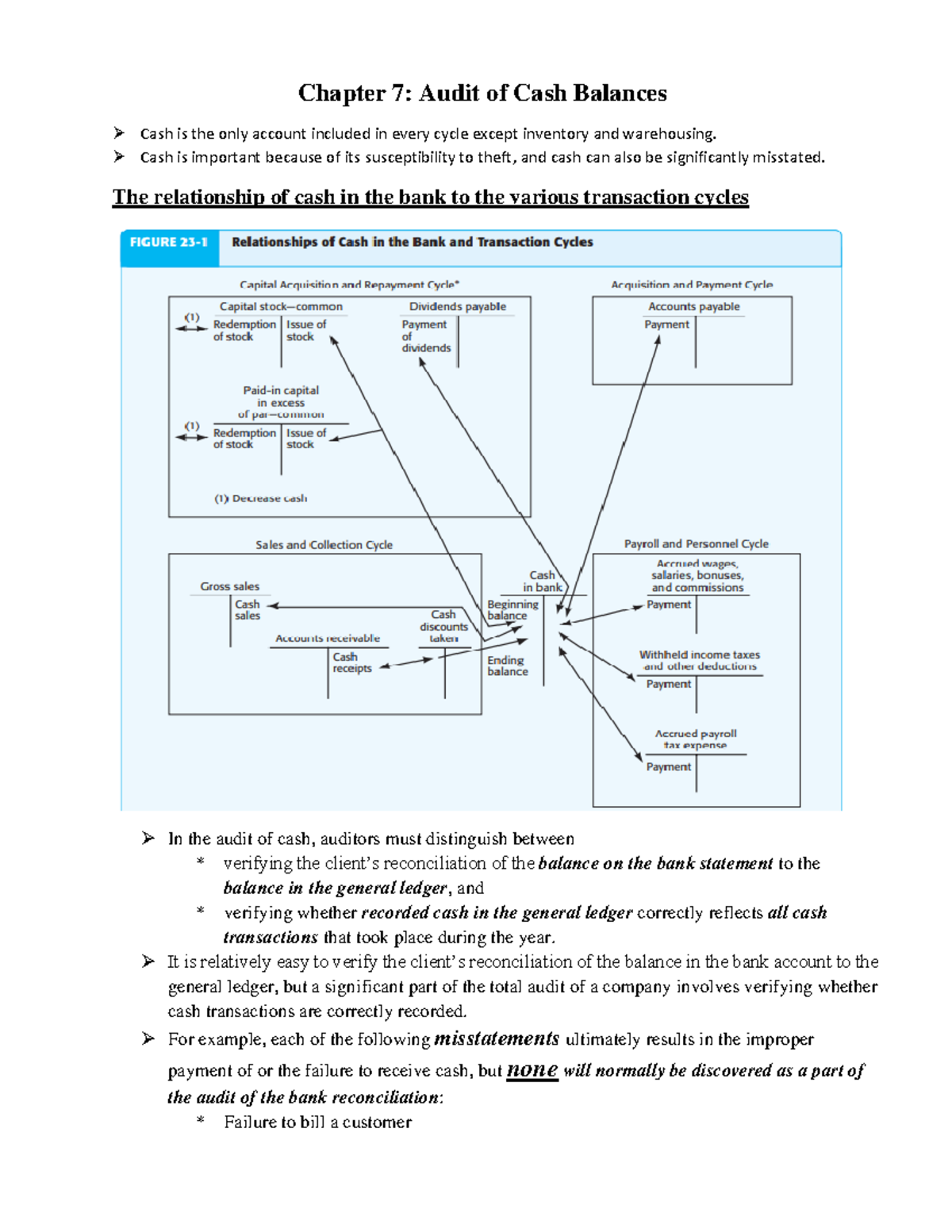 Chapter 7 module - auditing - Chapter 7: Audit of Cash Balances Cash is ...
