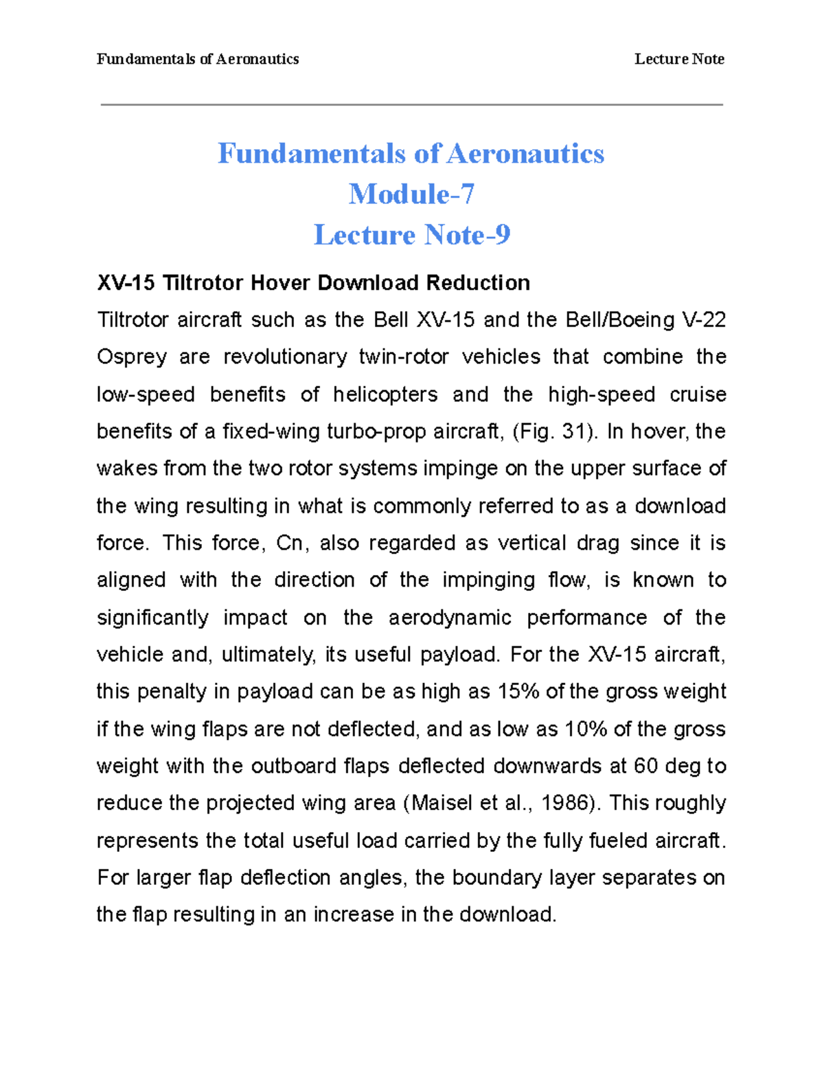 Fundamentals of Aeronautics Module 7 Lecture note 9 - Fundamentals of Aeronautics Module ...