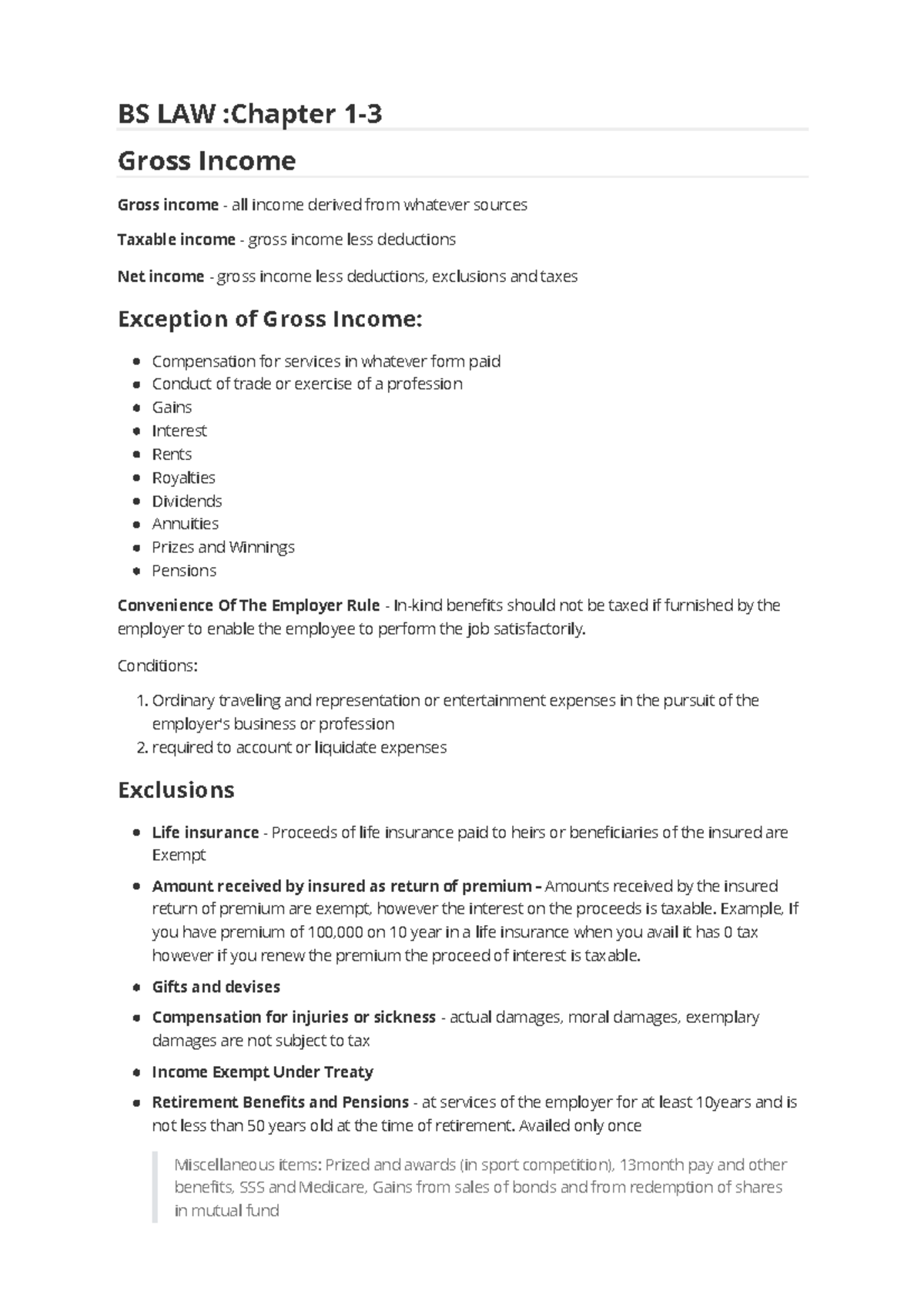 BS LAW Chapter 1-3 - taxation - BS LAW :Chapter 1- Gross Income Gross ...