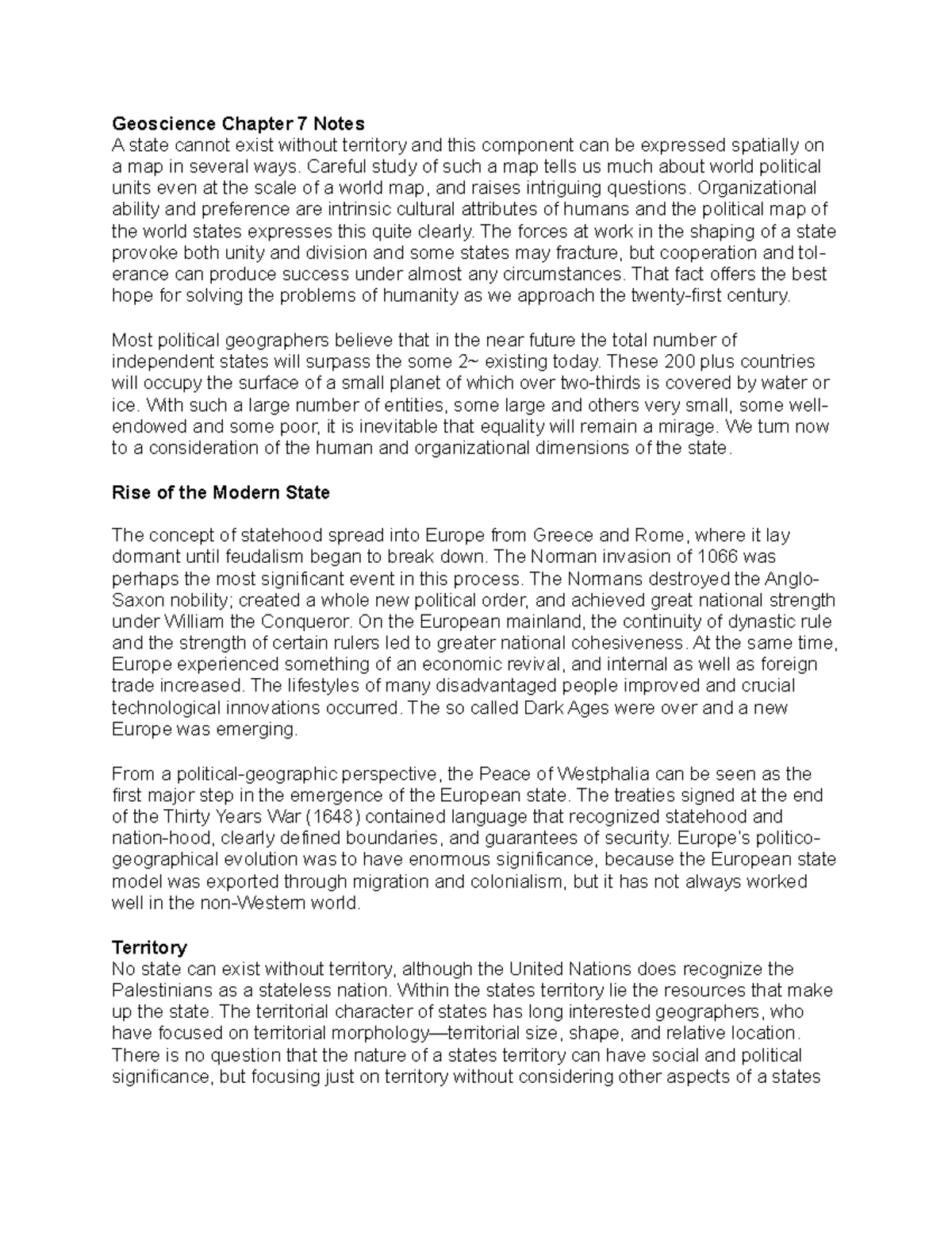 Geoscience Chapter 7 Notes - Geoscience Chapter 7 Notes A state cannot ...