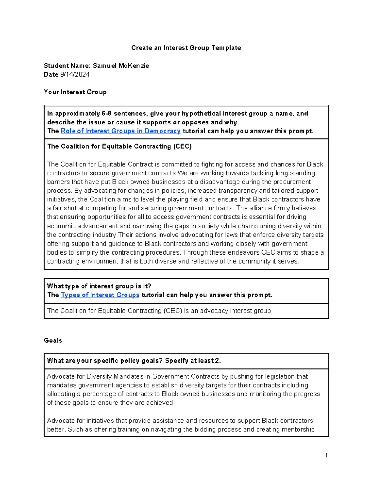 Interest Group (CEC) - Create an Interest Group Template Student Name ...