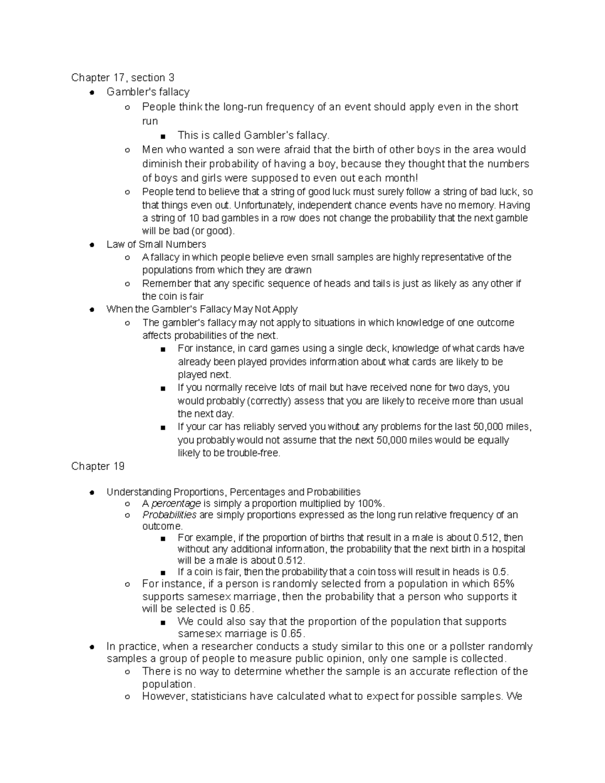 Lesson 08 - L08 lecture notes - Chapter 17, section 3 Gambler's fallacy ...
