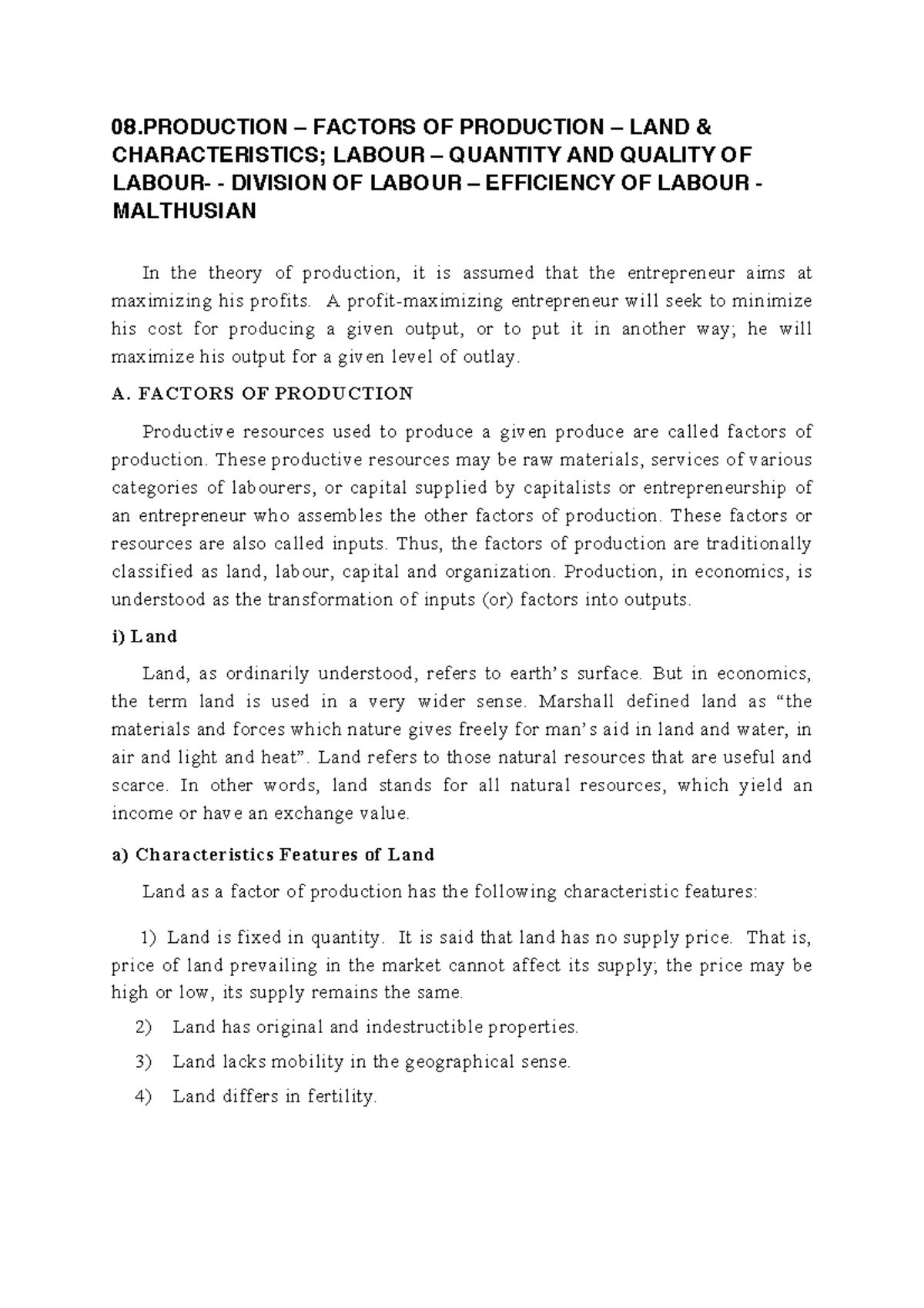 Factors of production - Lecture notes - 08 – FACTORS OF PRODUCTION ...