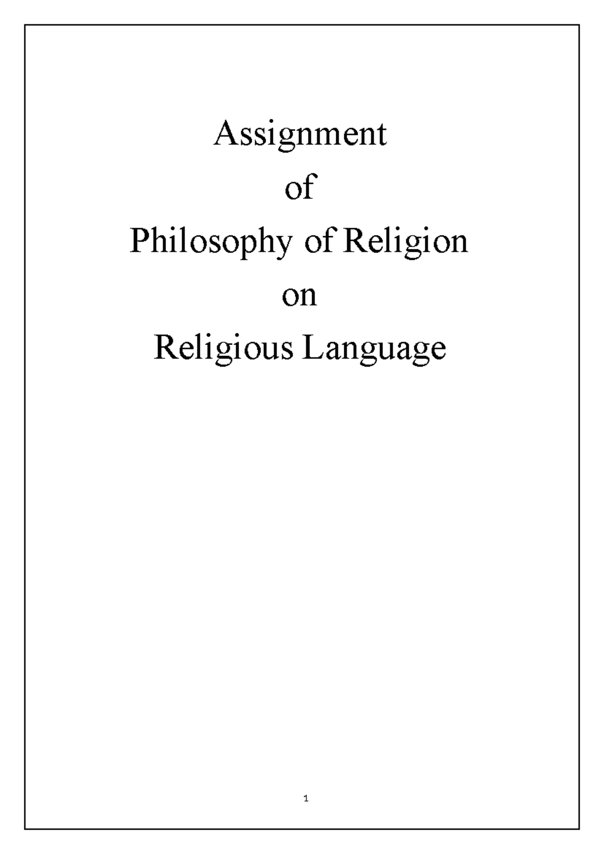 Religious Language - Assignment of Philosophy of Religion on Religious Language What are we ...