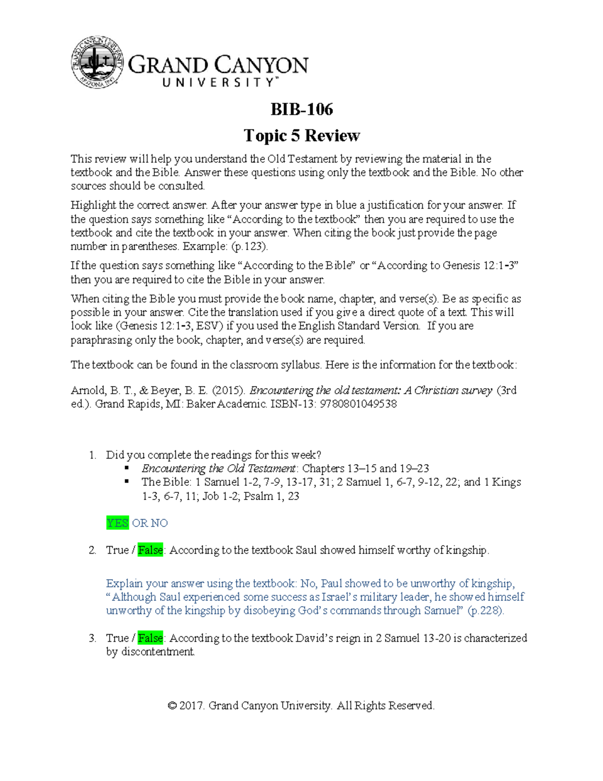 Topic 5 Review - coursework - BIB- Topic 5 Review This review will help ...