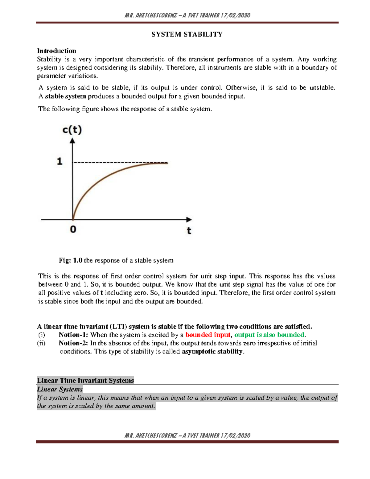 Control Systems - System Stability-2 - SYSTEM STABILITY Introduction ...