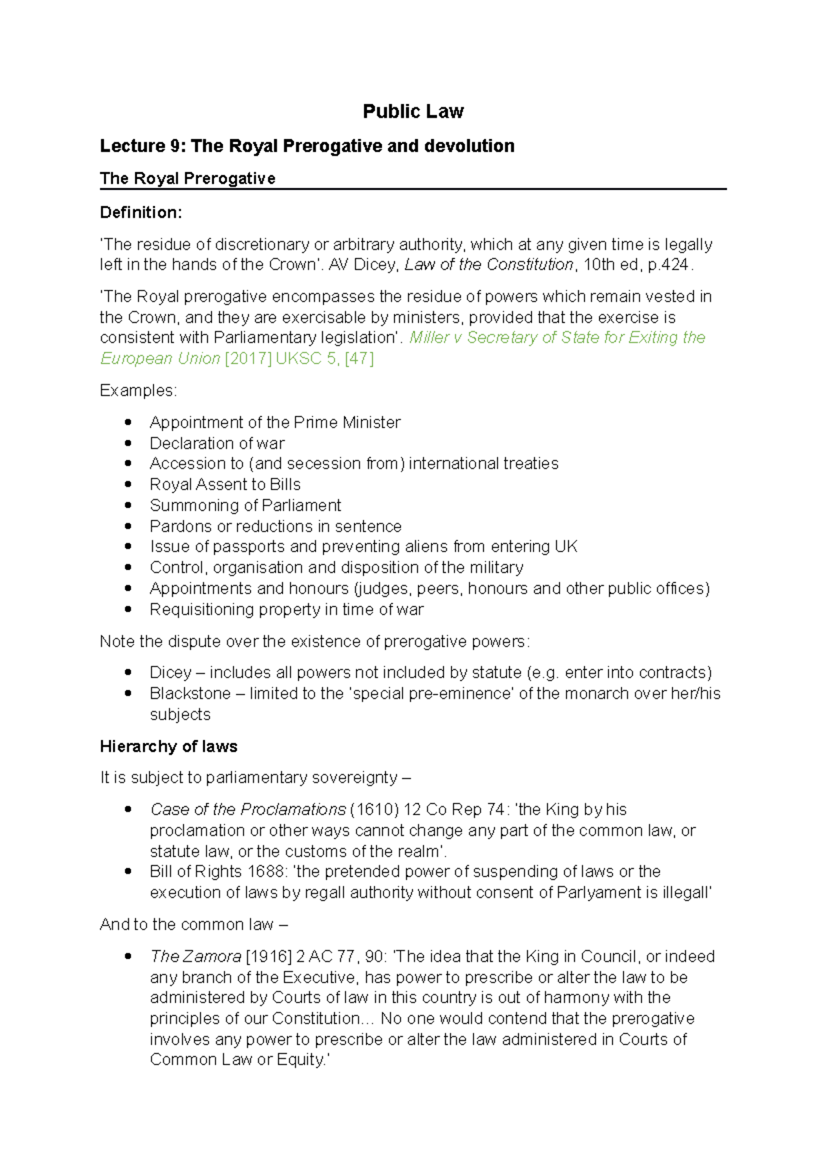 Public Law- RP and devolution - Public Law Lecture 9: The Royal Prerogative and devolution The ...