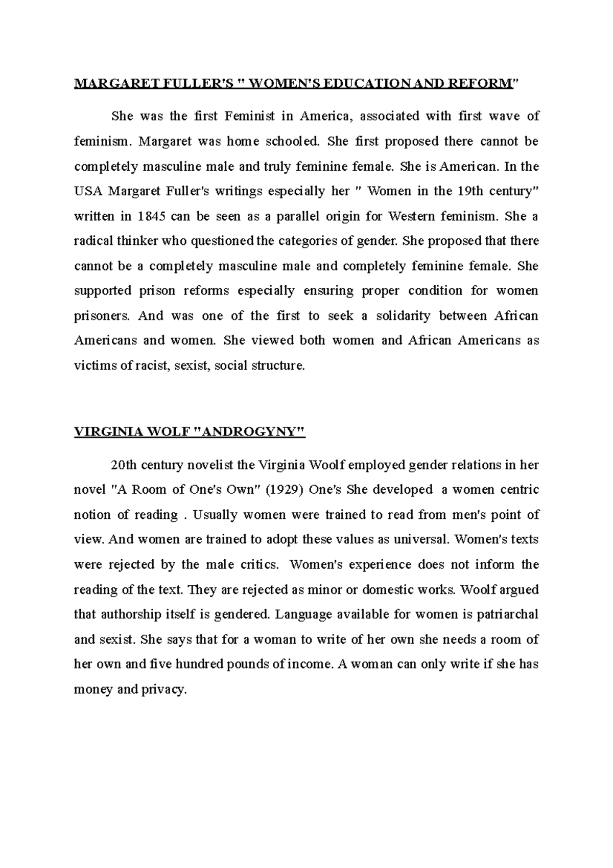 Margaret Fuller AND Virginia Woolf - MARGARET FULLER'S " WOMEN'S ...