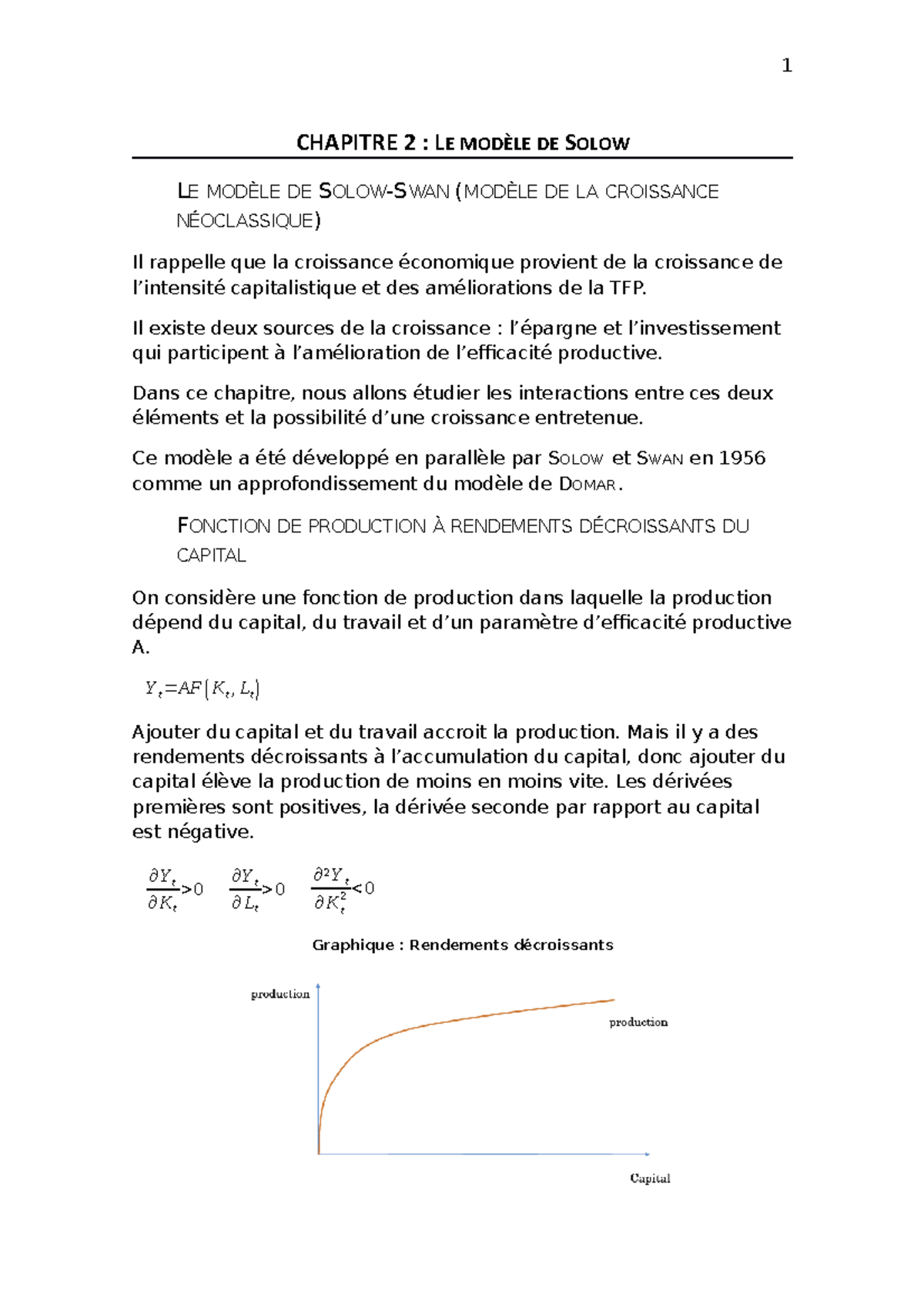 Chapitre 2 - Le modèle de Solow - CHAPITRE 2 : LE MODÈLE DE SOLOW LE ...