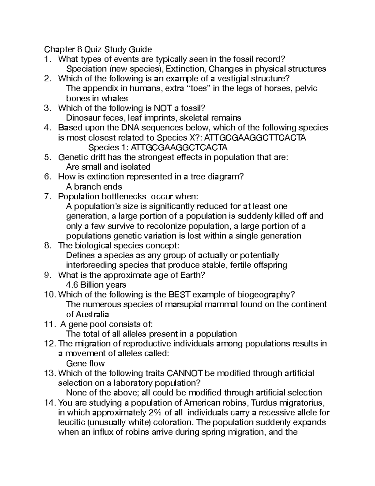 BIO1050 Chpt 8 Study - Chapter 8 Quiz Study Guide What types of events ...