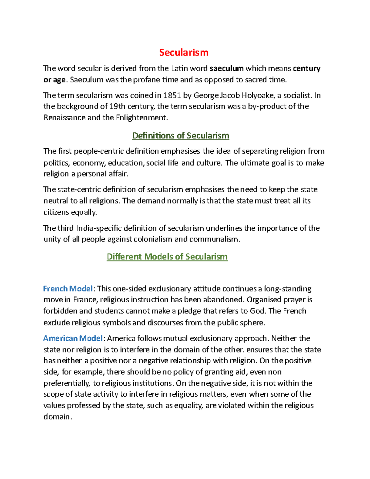 Secularism explained - Secularism The word secular is derived from the ...