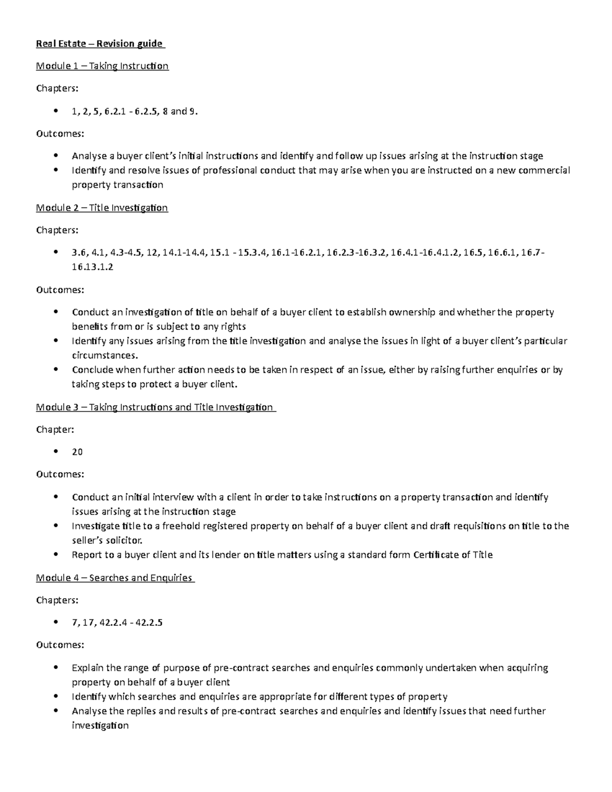Real Estate - revision guide - Real Estate – Revision guide Module 1 ...