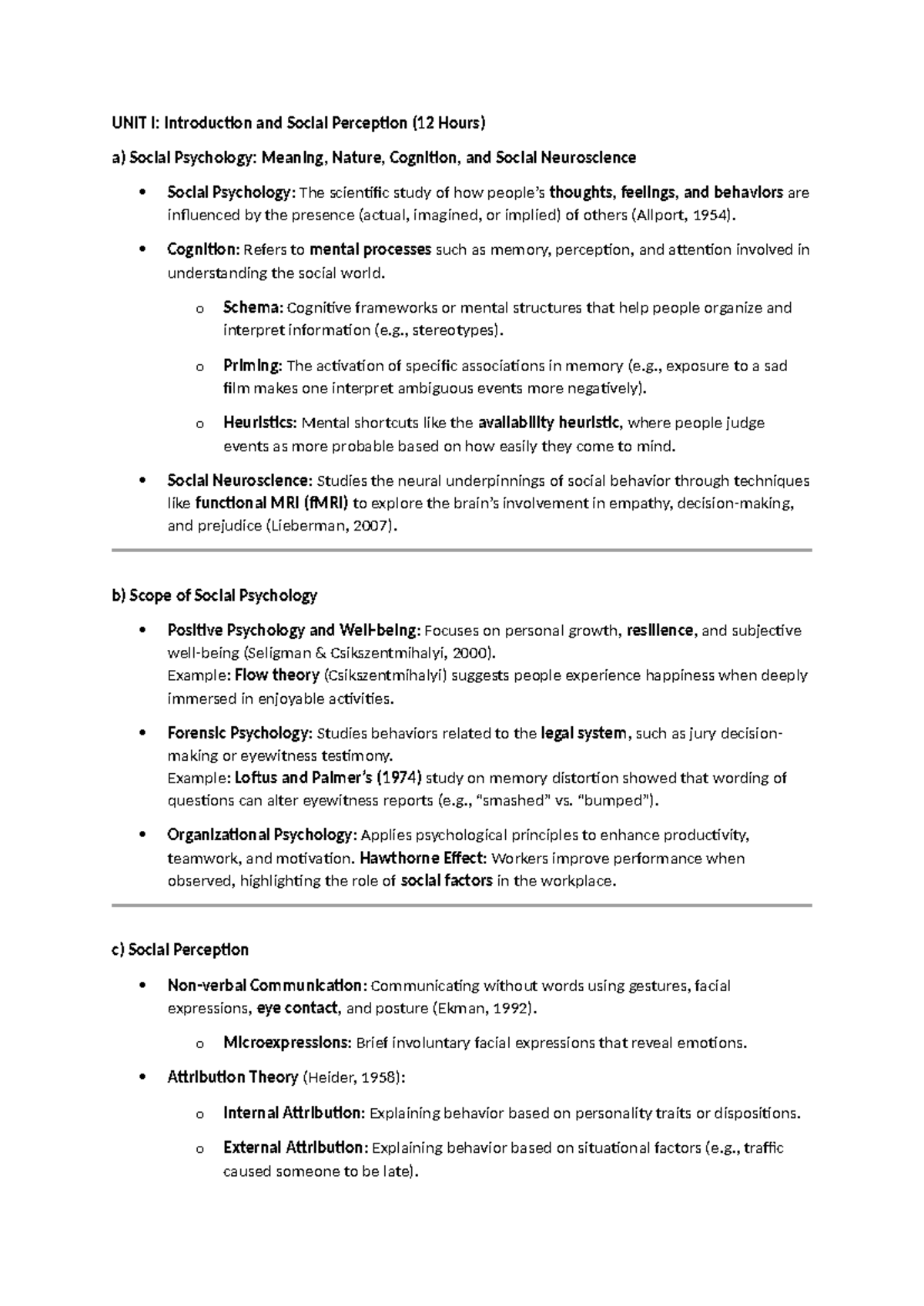 UNIT I - unit 1 social psy - UNIT I: Introduction and Social Perception ...