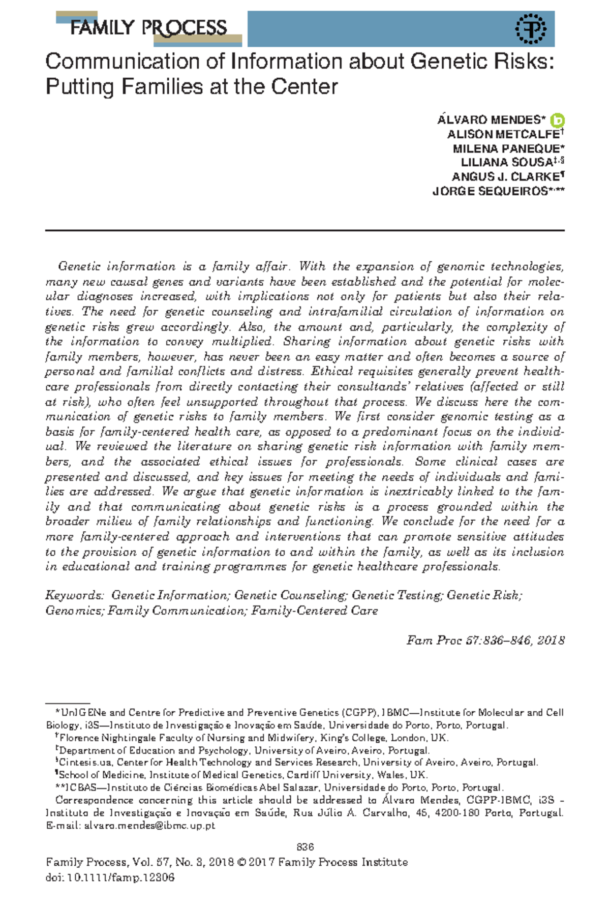 Communication of Information About Genetic Risks Putting Families at ...