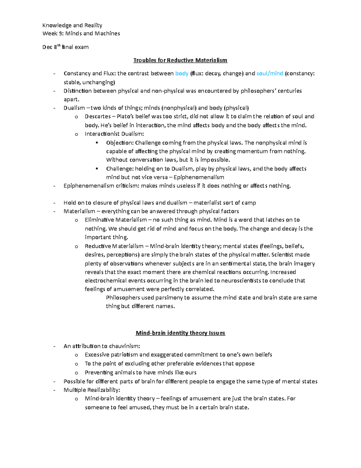 Mind and Machines - Knowledge and Reality Week 9: Minds and Machines ...