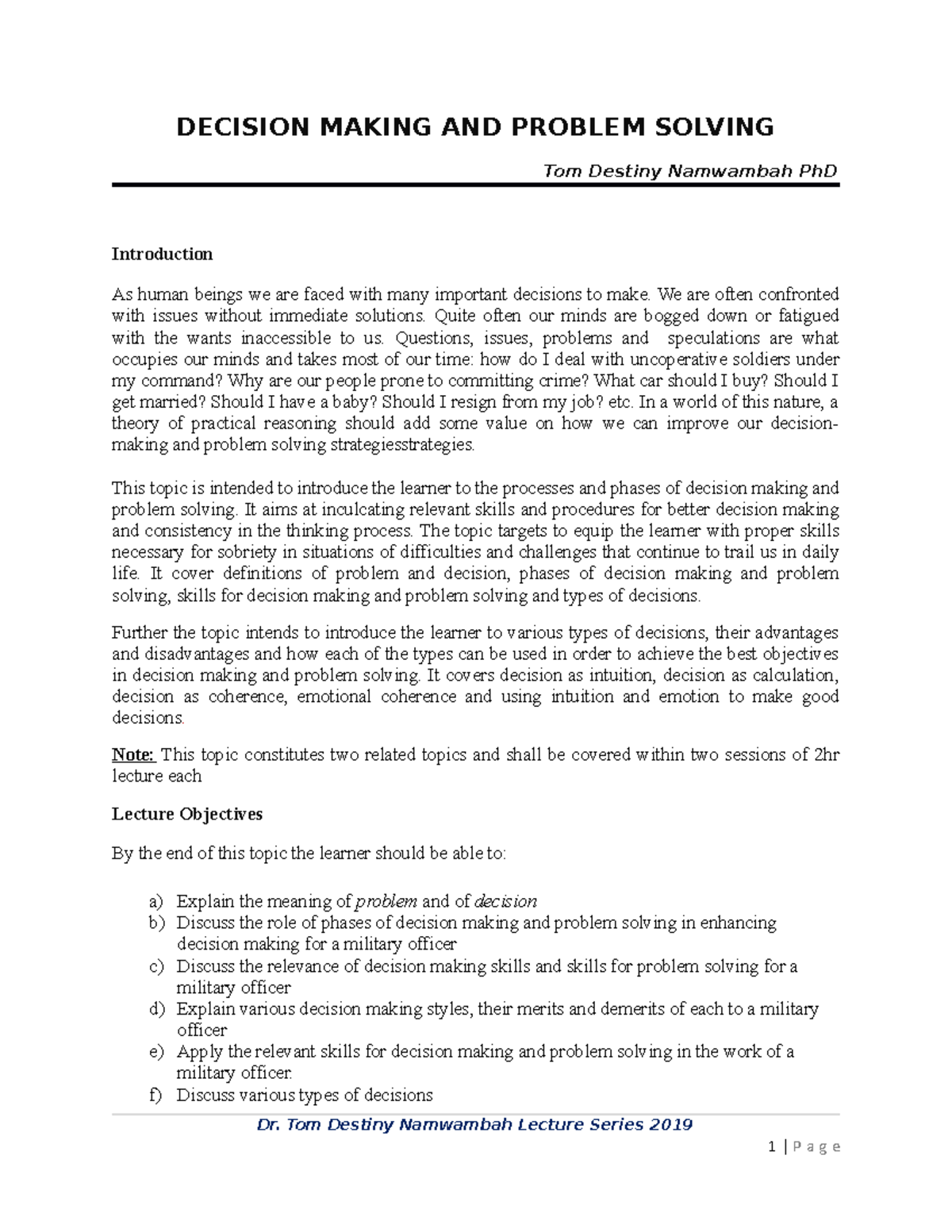 Decision Making AND Problem Solving- 2016 - DECISION MAKING AND PROBLEM ...