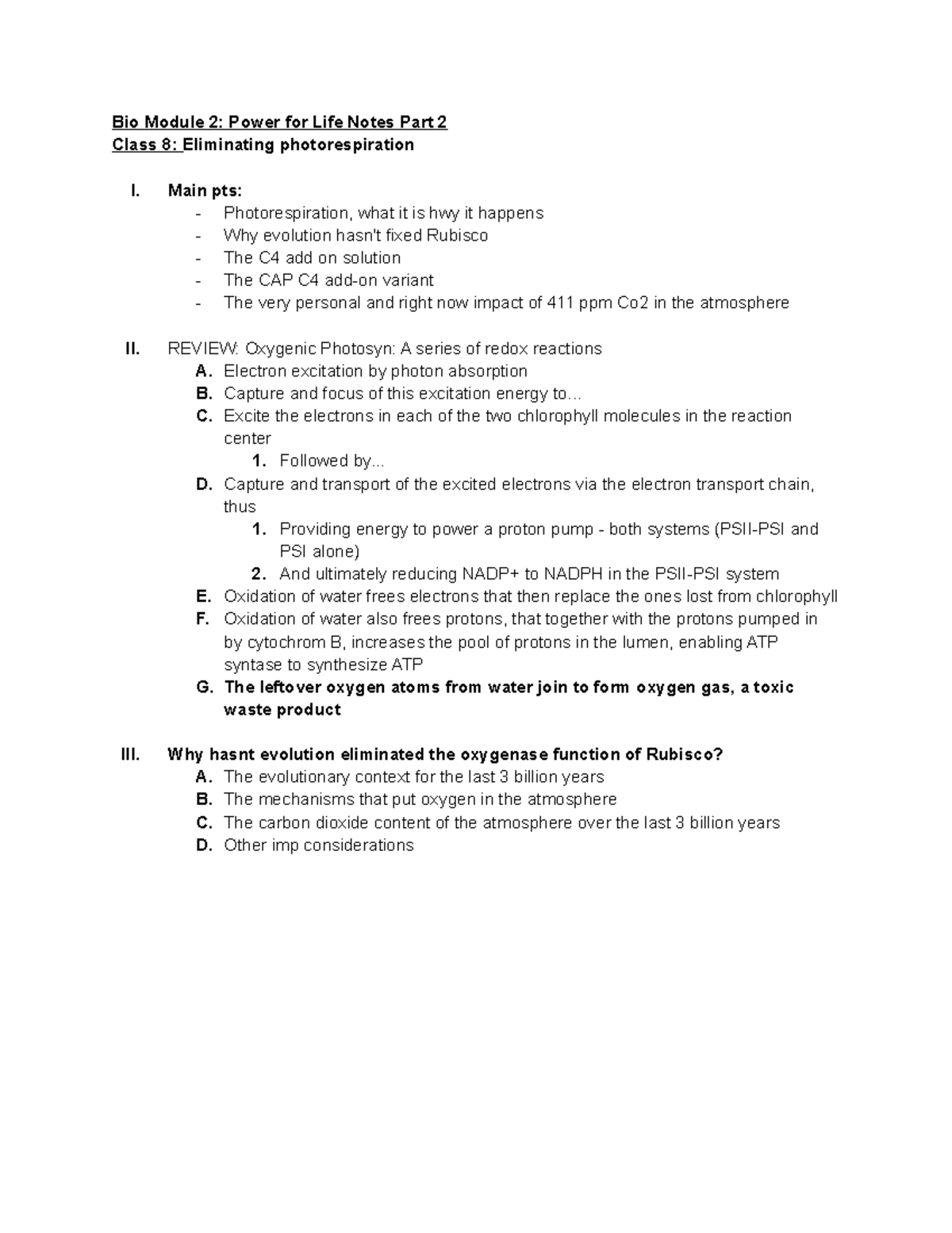 Bio I: Big Questions - Power for Life (class 8 -on) - Bio Module 2 ...