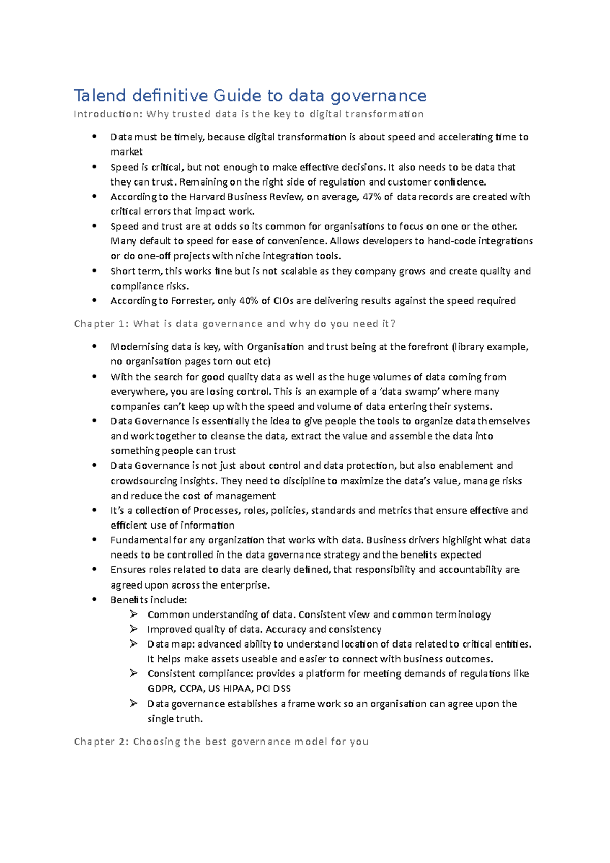 IS4434 Notes - Talend definitive Guide to data governance Introduction ...