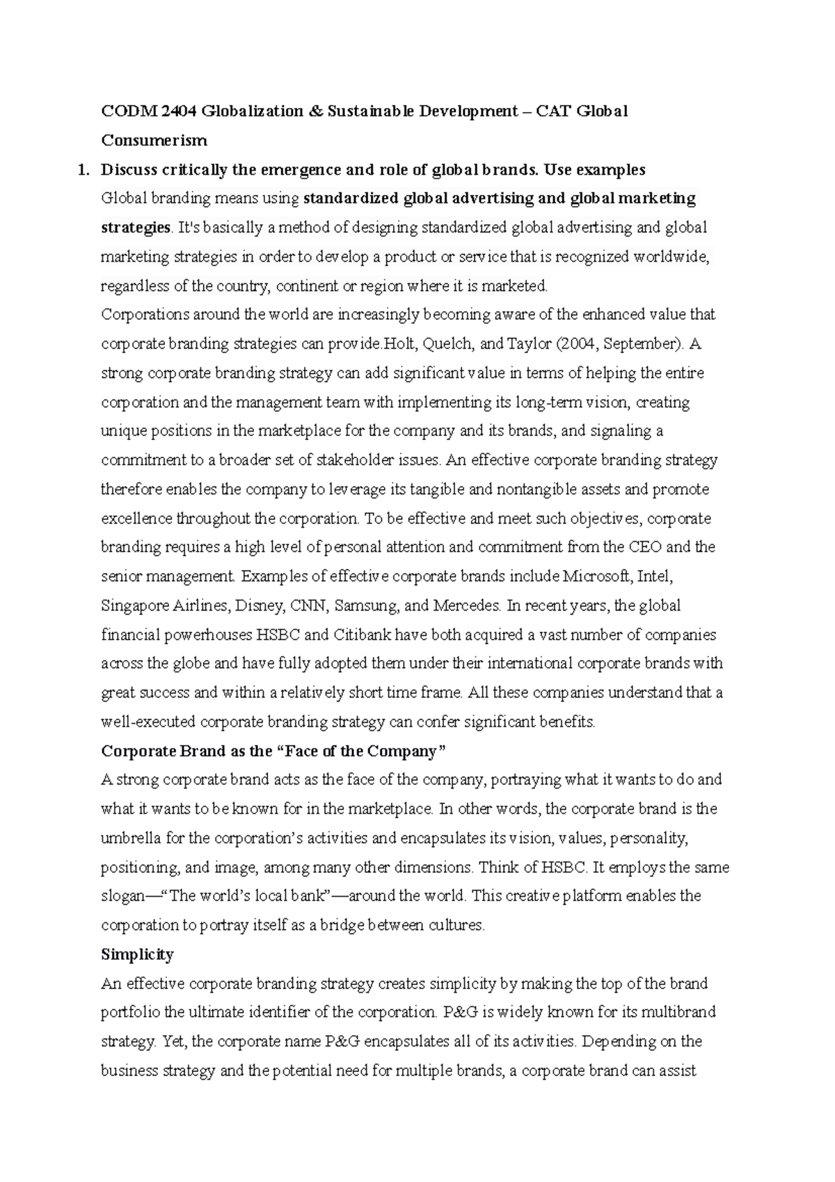 CODM 2404 Globalization Sustainable Development - Assignment - CODM ...