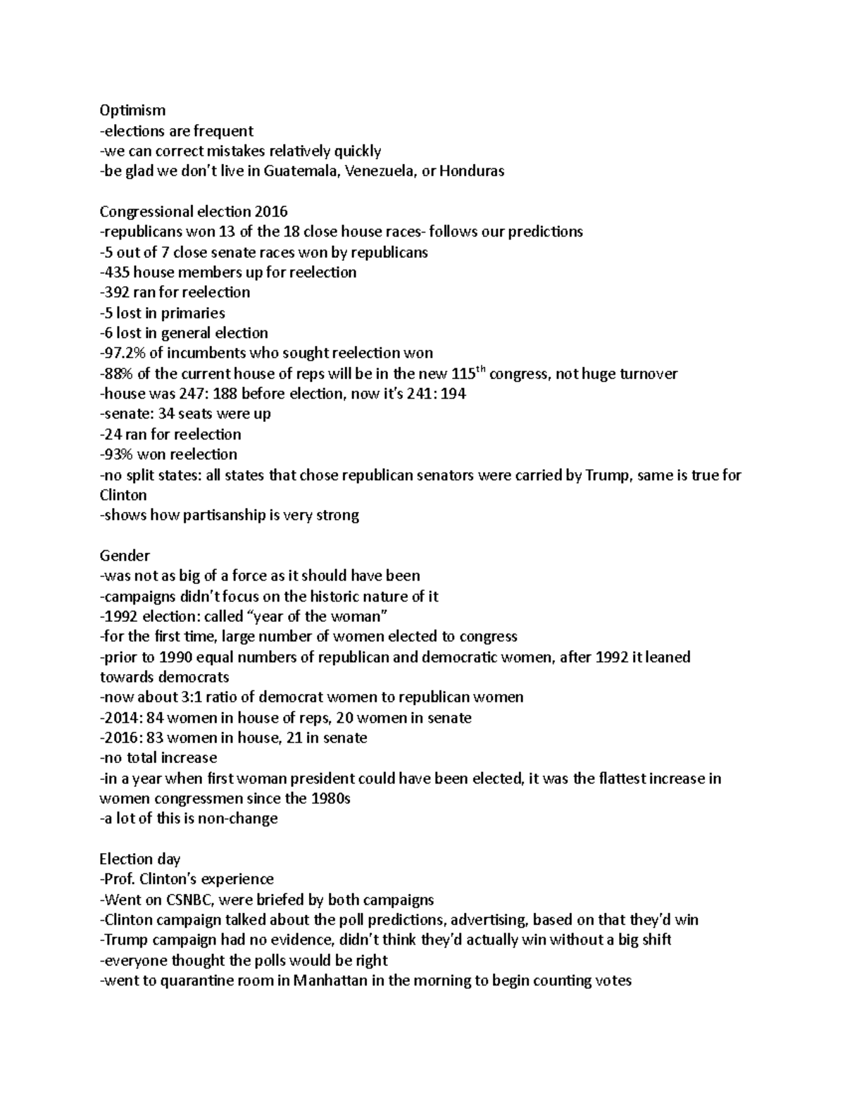 Optimism - Class notes - Optimism -elections are frequent -we can ...