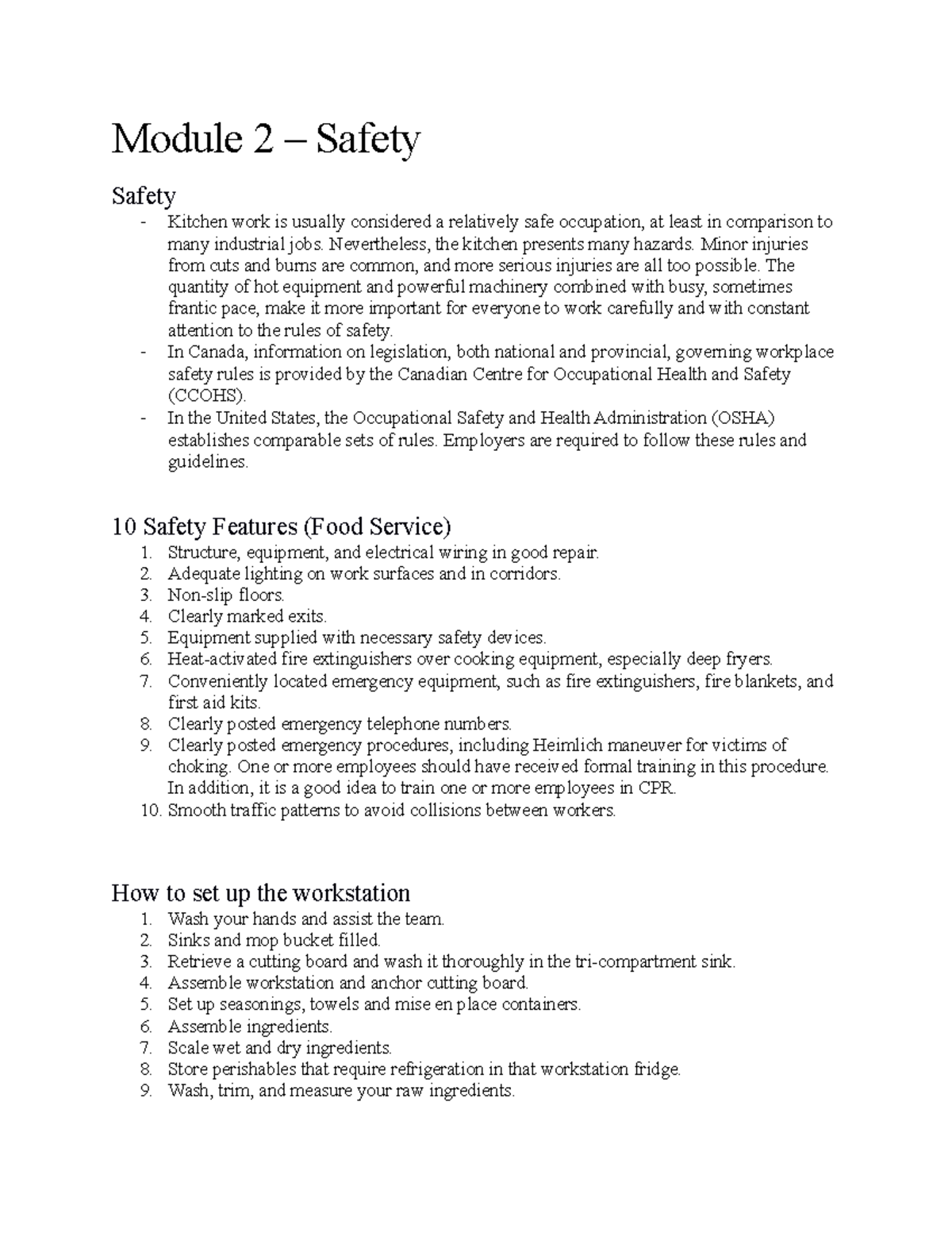 Module 2 - Safety - Lecture notes 2 - Module 2 – Safety Safety Kitchen ...