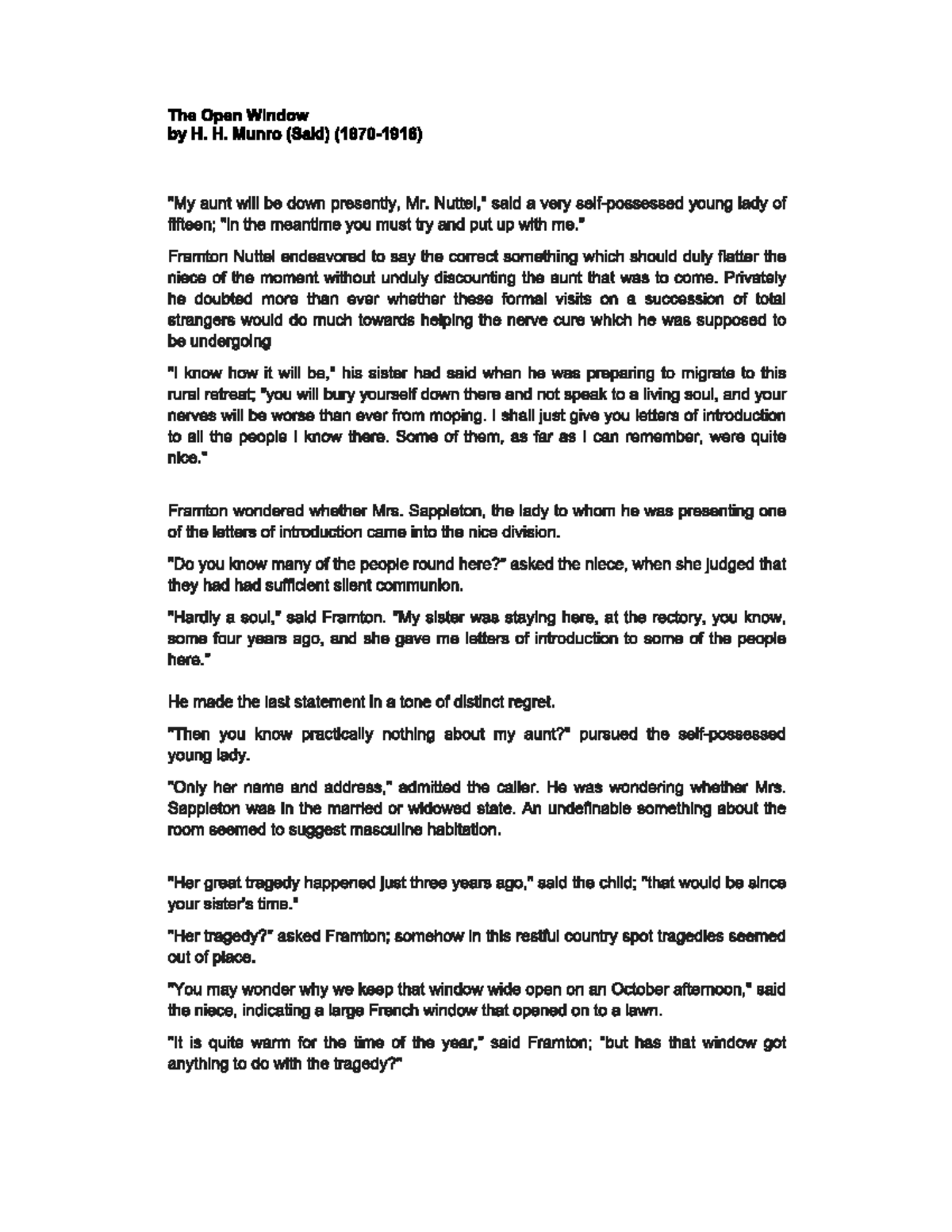 THE OPEN Window - short stories - Integrated Language Skills II - Studocu