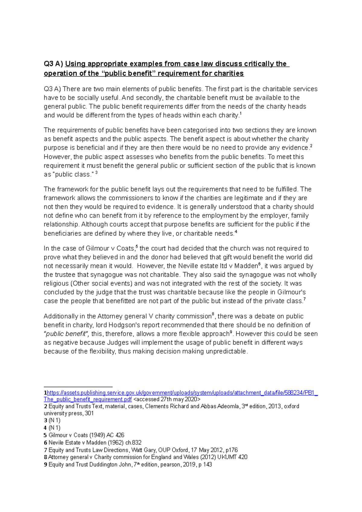 Equity Assignment 2 - The framework for the public benefit lays out the ...