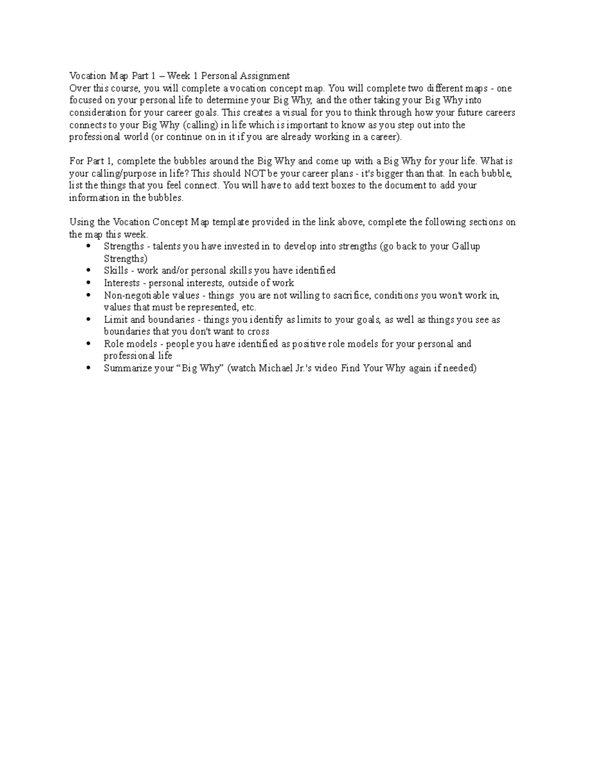 Vocation Map Part 1 - You will complete two different maps - one ...