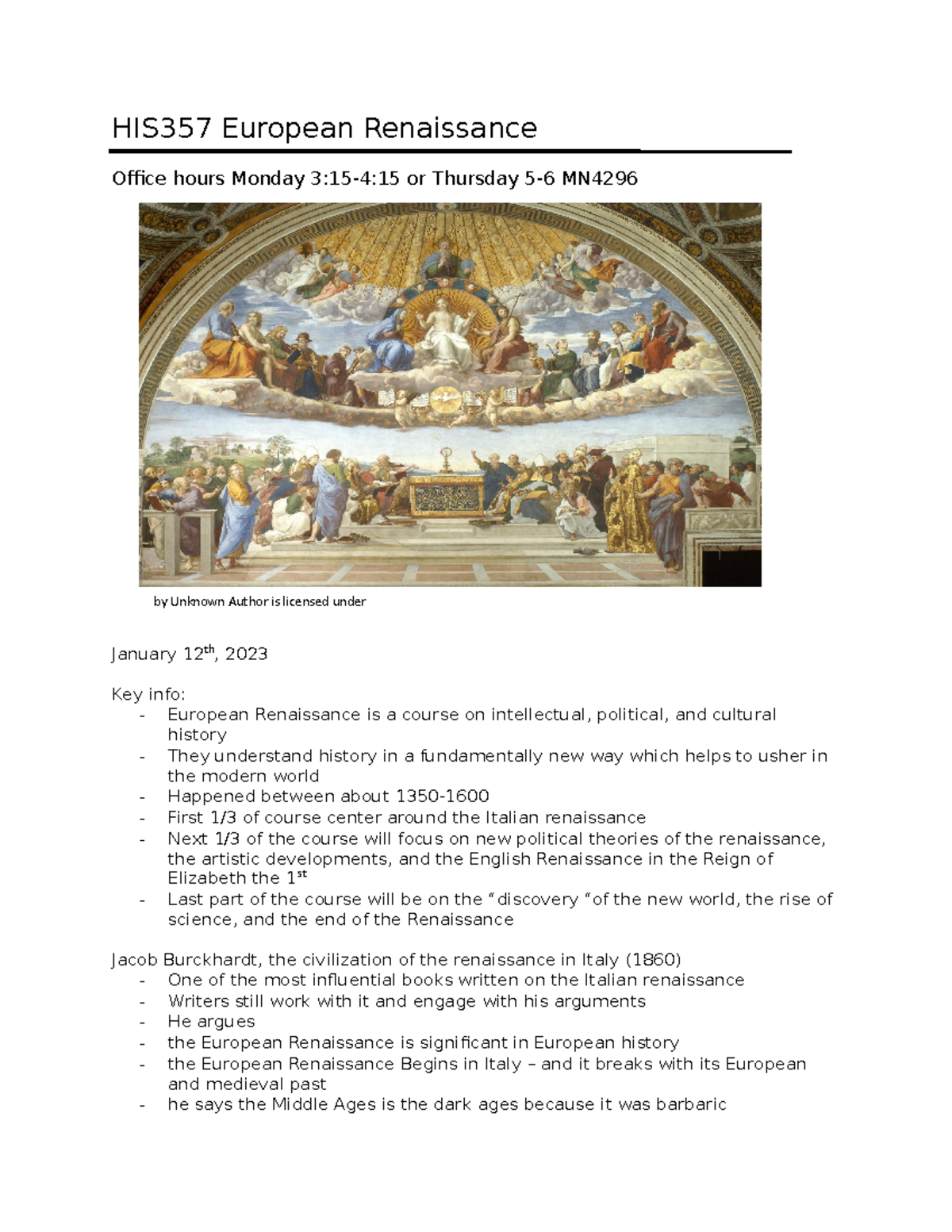 Renaissance Lecture - HIS357 European Renaissance Office hours Monday 3 ...