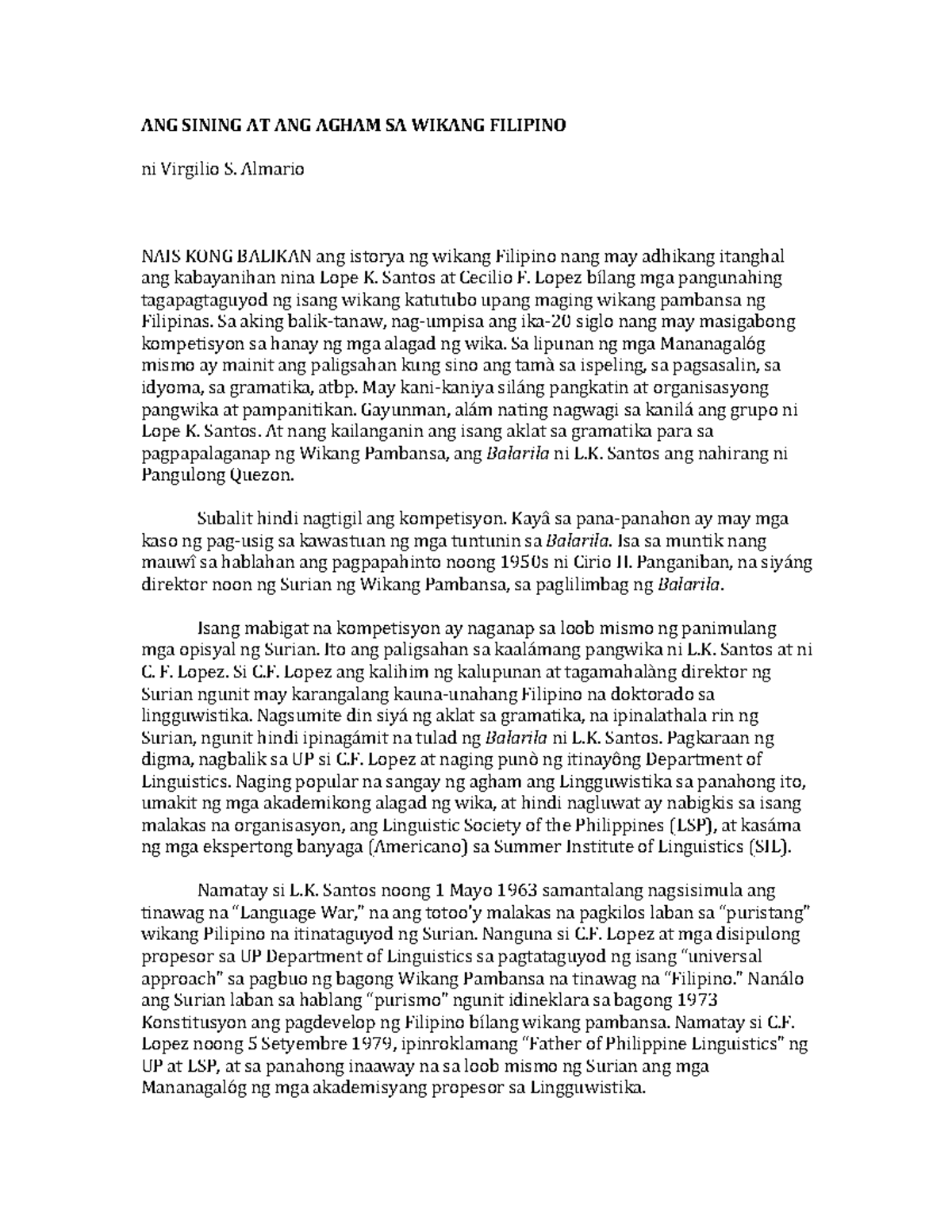 ANG Sining AT ANG Agham SA Wikang Filipino - ANG SINING AT ANG AGHAM SA ...