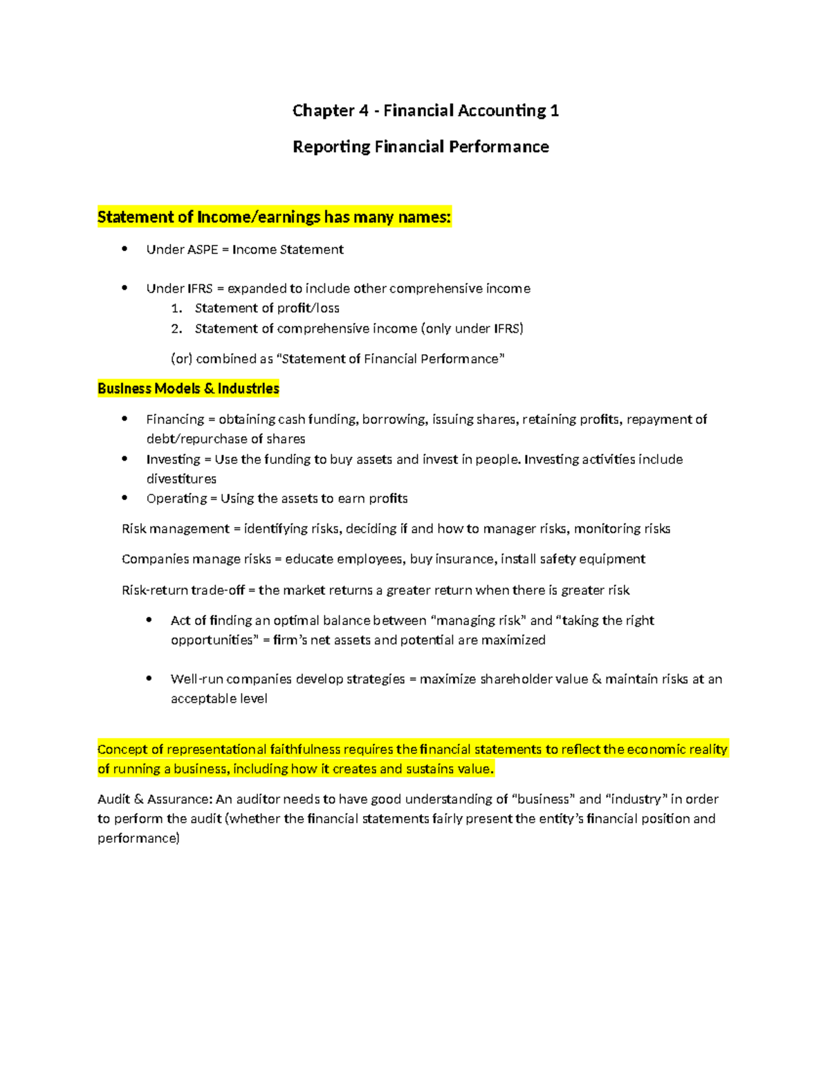 Chapter 4 Notes Financial Accounting 1 - Chapter 4 - Financial ...