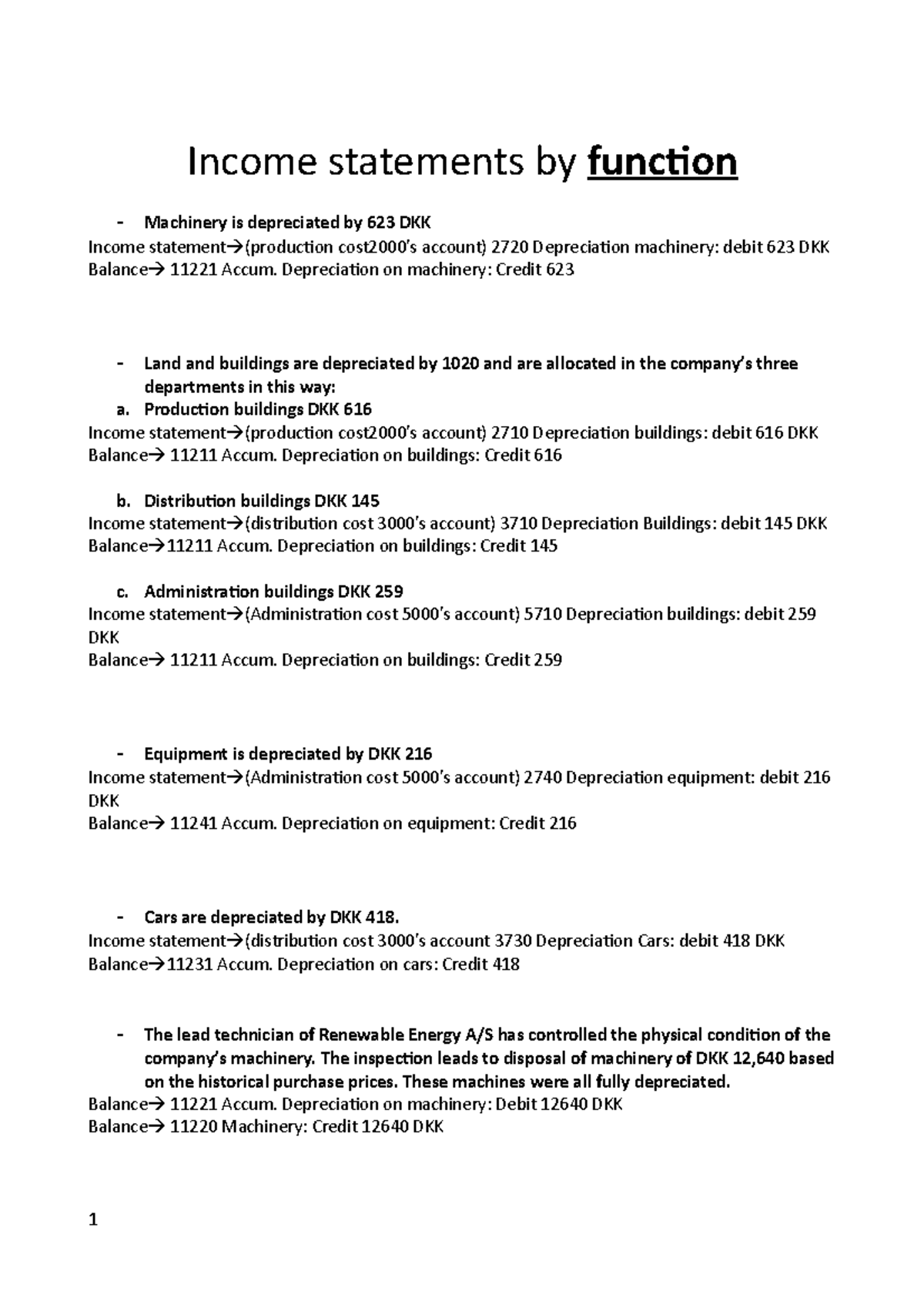 Adjustments-by-Function - Income statements by function Machinery is ...