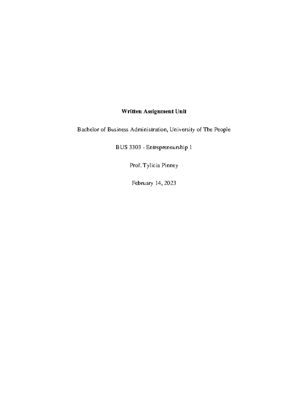 Written Assignment Unit 3 (BUS 3303) - Written Assignment Unit Bachelor ...