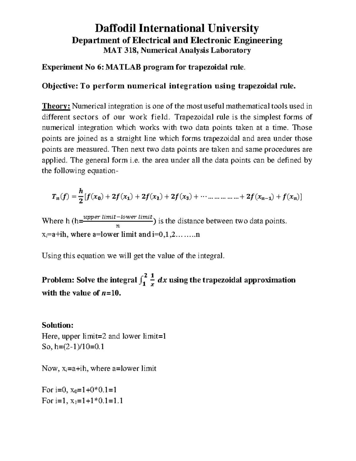 Experiment-6 - EEE 218 Numerical Analysis Laboratory (Sanowar ...