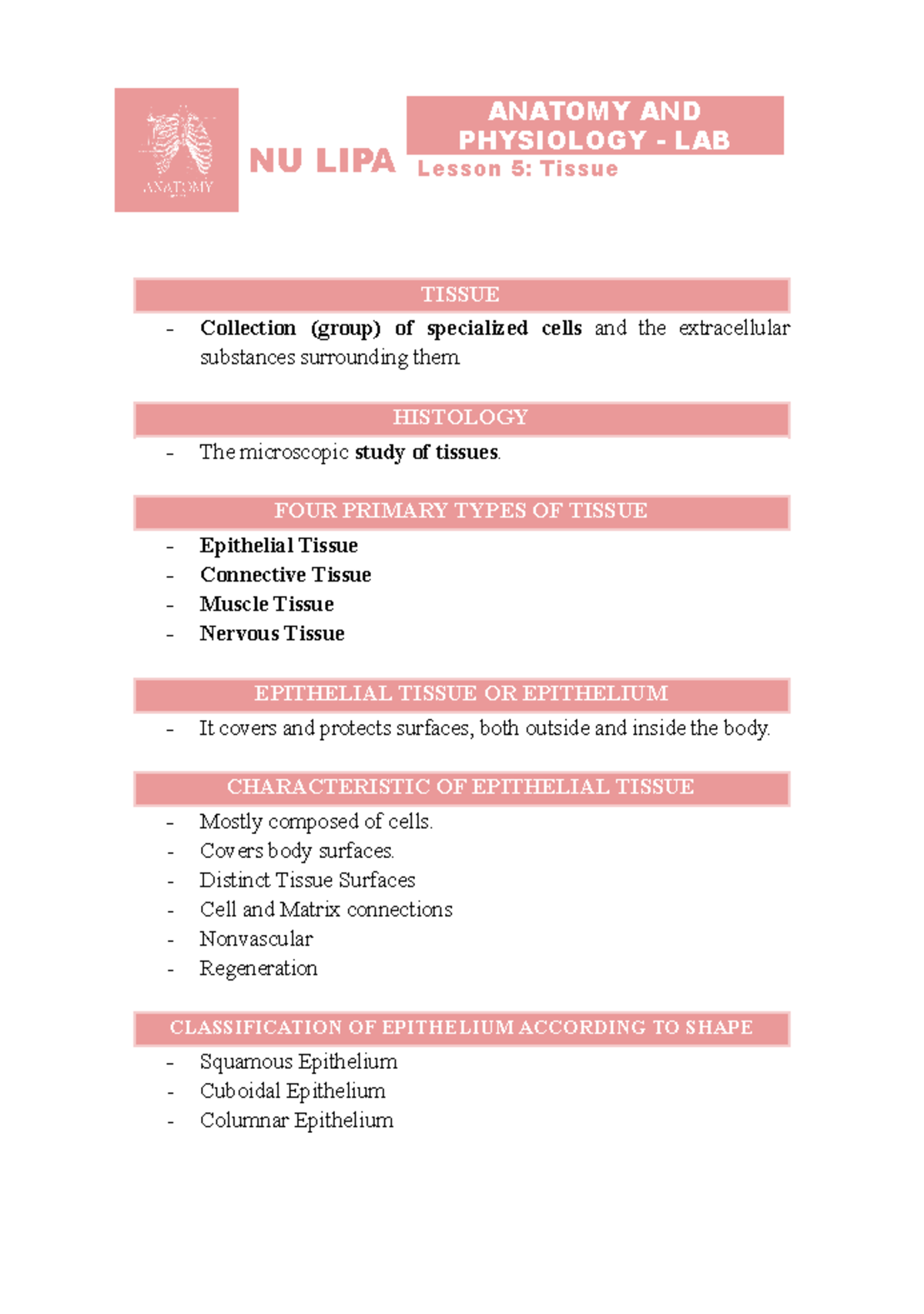 Ana Phy Lab Lesson 5 - Cell - NU LIPA ANATOMY AND PHYSIOLOGY - LAB ...