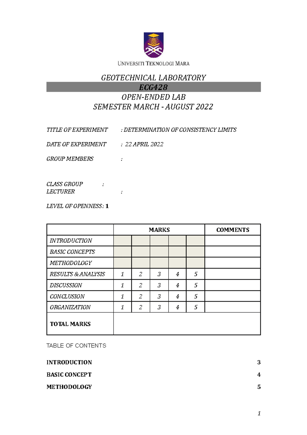 ECG428 OEL LAB Report 4 - GEOTECHNICAL LABORATORY ECG OPEN-ENDED LAB ...