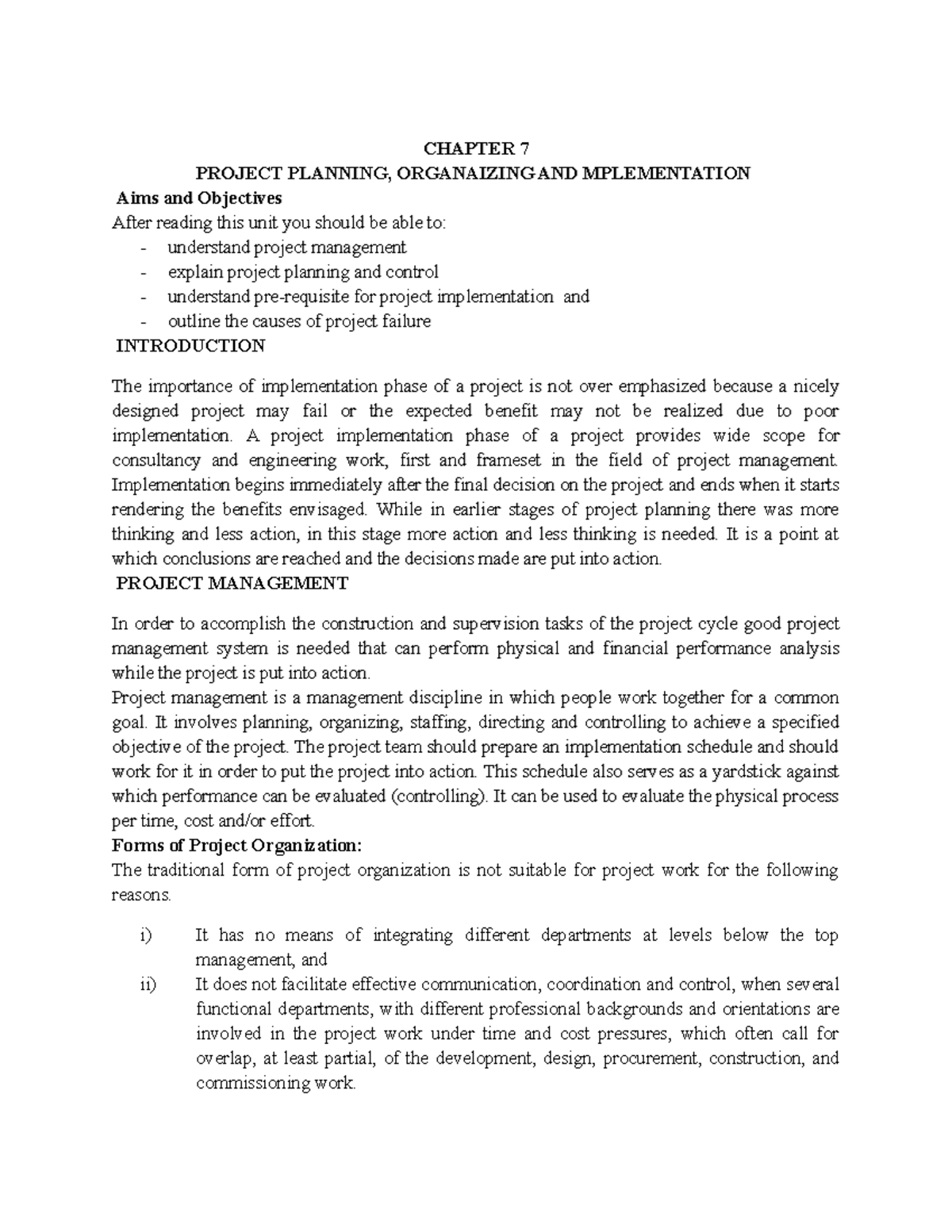 Chapter 7 - project managenet - CHAPTER 7CHAPTER 7 PROJECT PLANNING ...