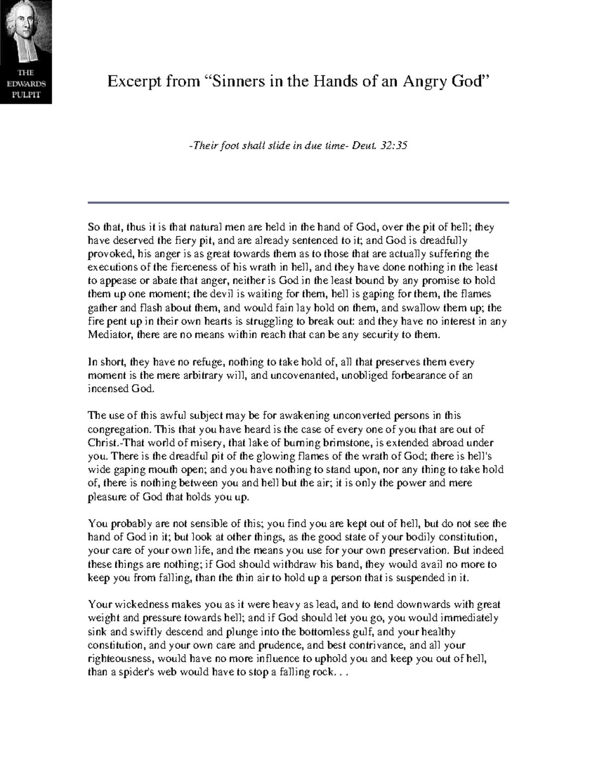 Edwards+Sinners+in+the+Hands+of+an+Angry+God - Excerpt from “Sinners in ...