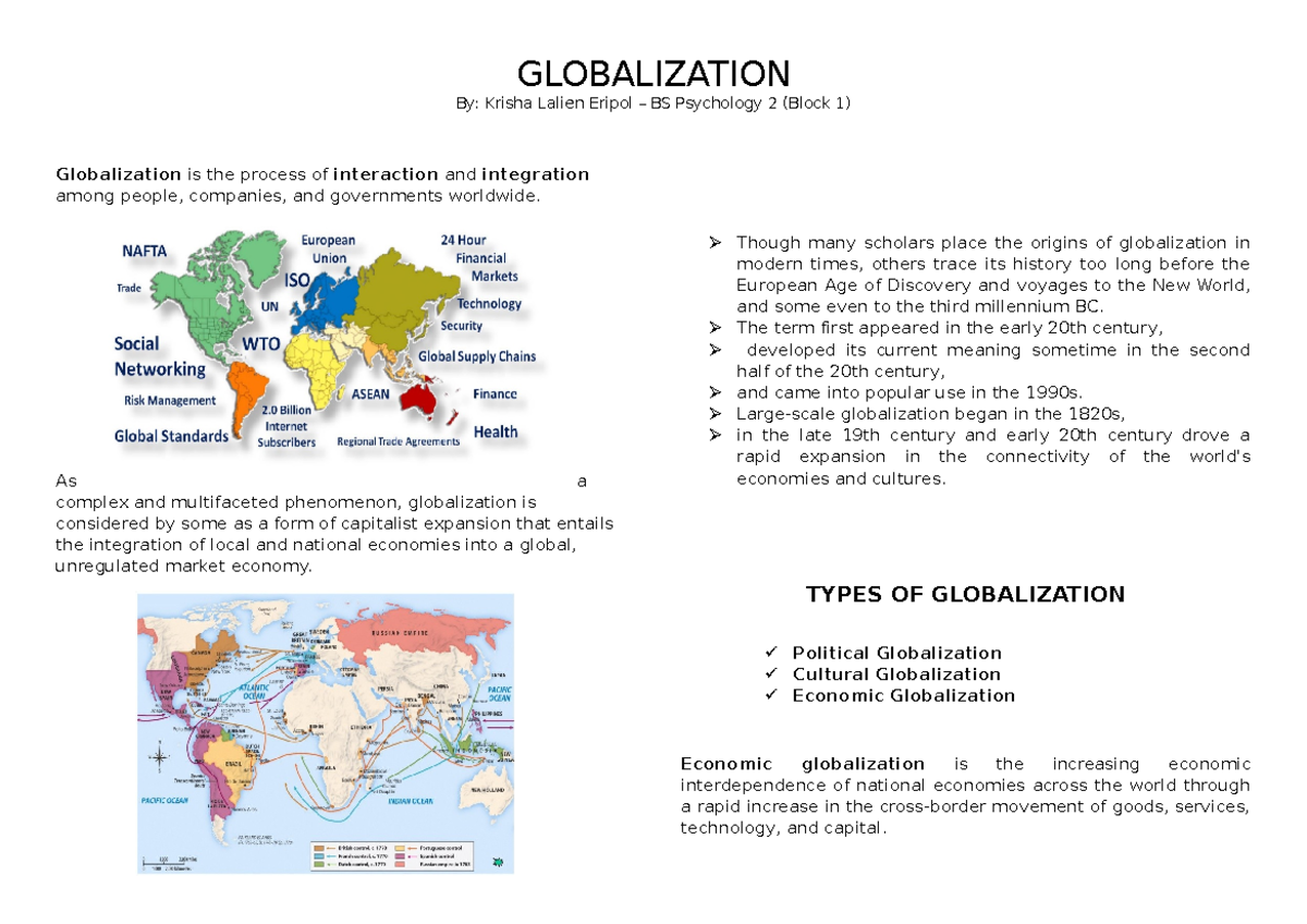 Lecture 1A - Globalization - GLOBALIZATION By: Krisha Lalien Eripol ...