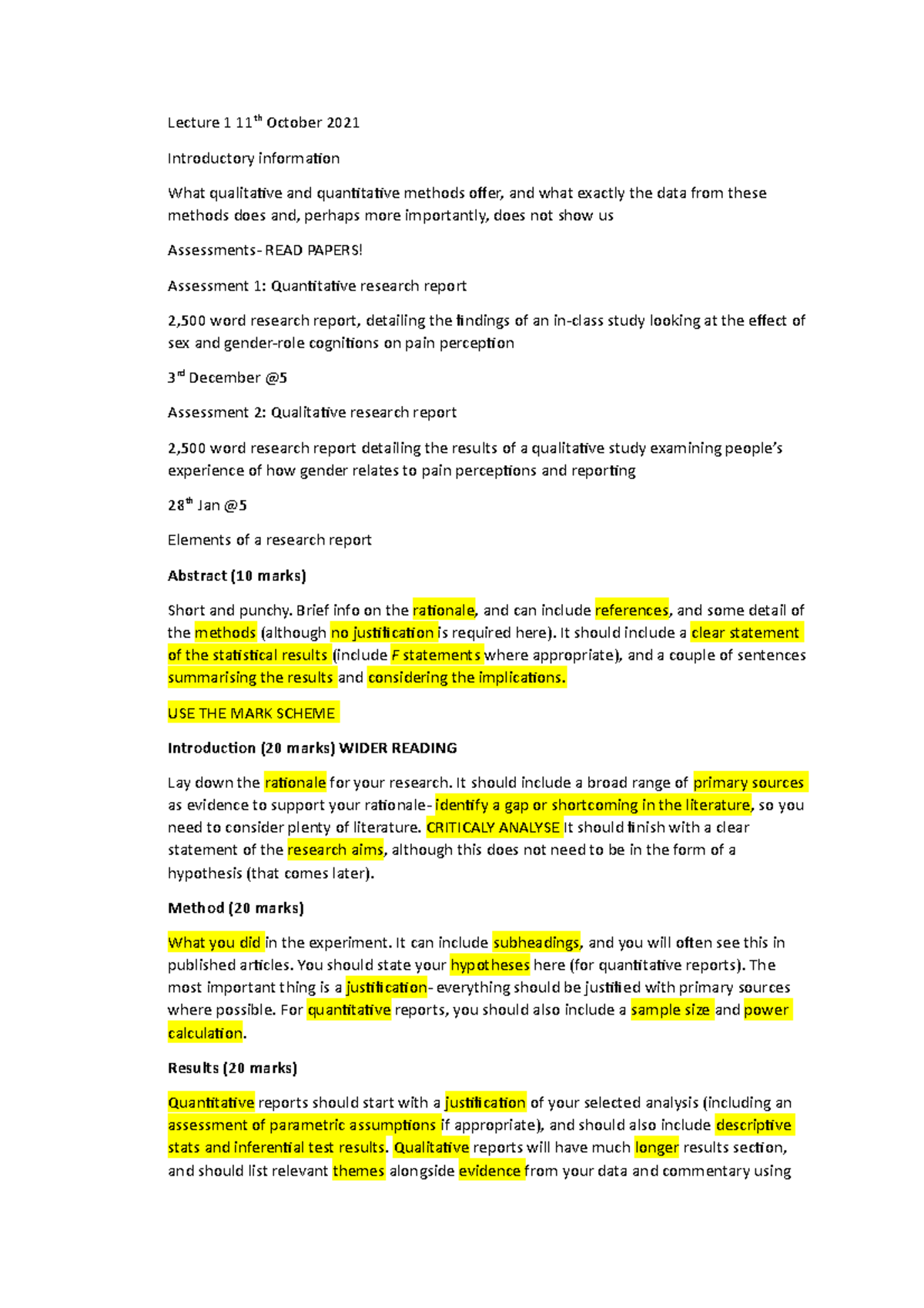 Lecture 1 Intro and Quali and Quant recap - Lecture 1 11th October 2021 Introductory information ...