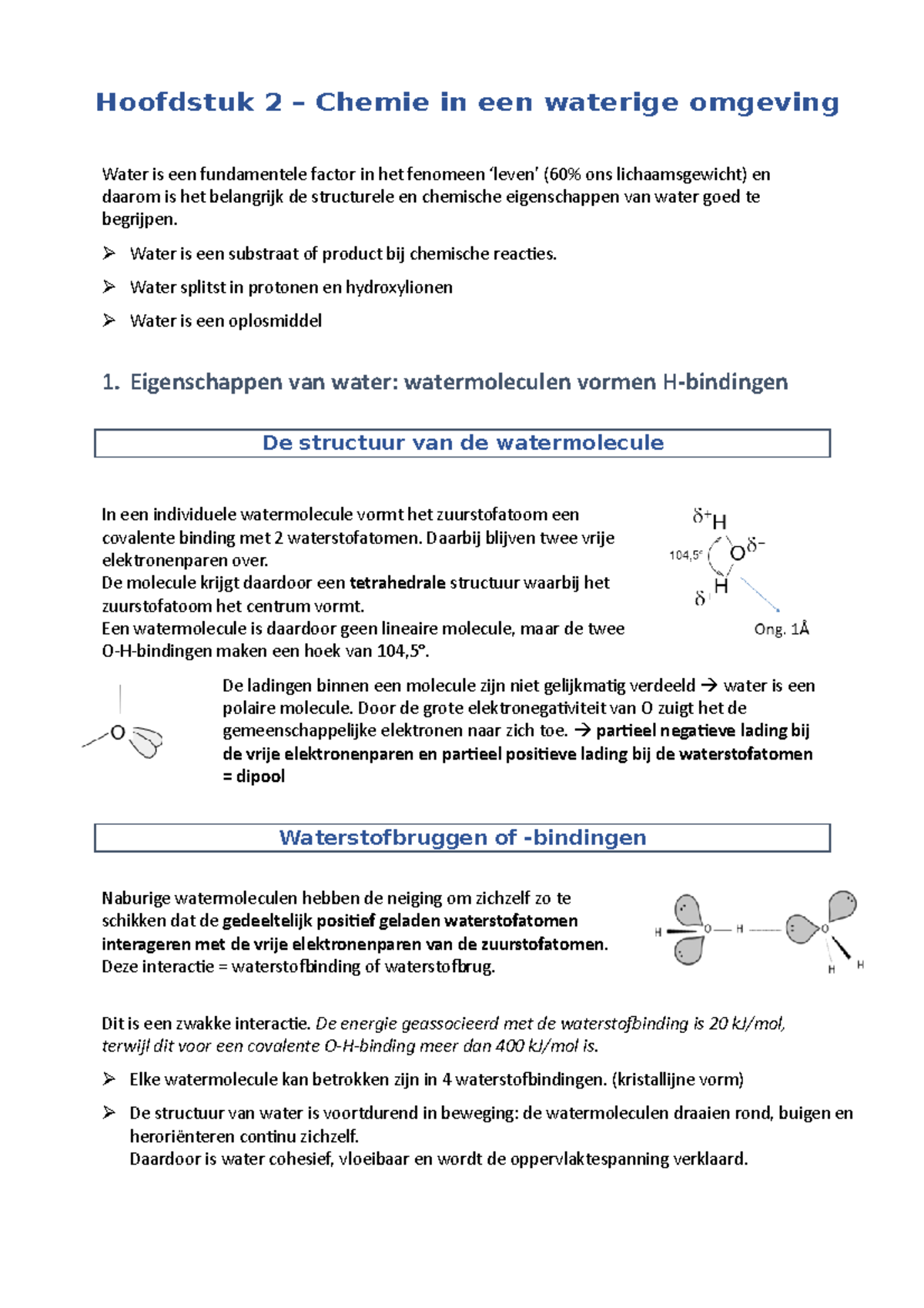 Hoofdstuk 2 - Chemie in een waterige omgeving - Hoofdstuk 2 – Chemie in ...