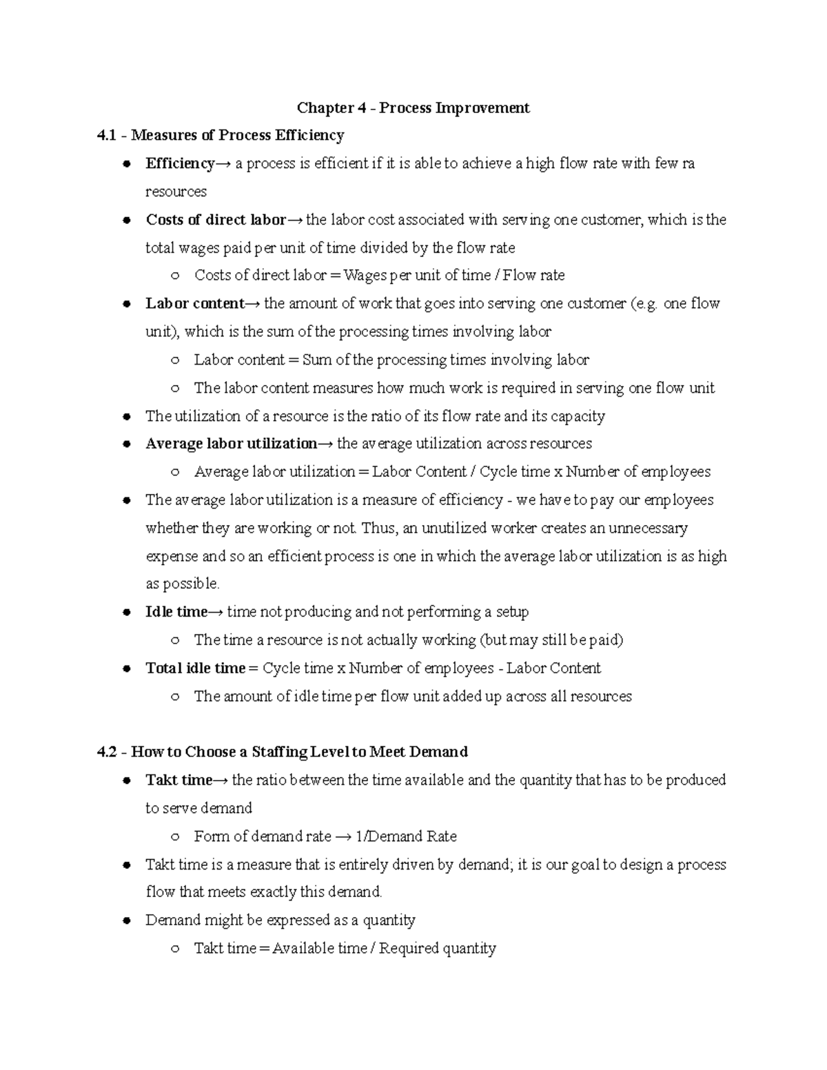 SCMG 322 Chapter 4 Notes - Chapter 4 - Process Improvement 4 - Measures ...