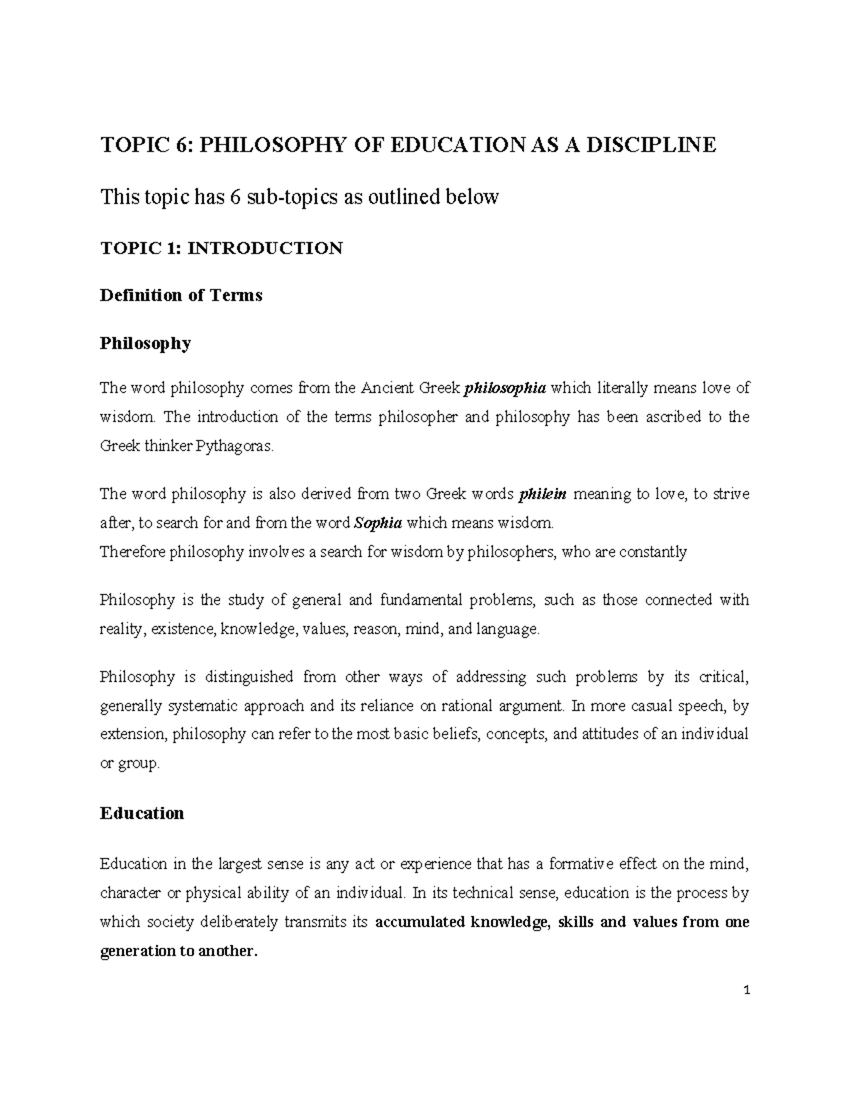 Tpc 6- phlsphy of educ as a disciple - TOPIC 6: PHILOSOPHY OF EDUCATION ...