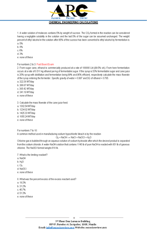 CheCal Problems - BSChE July 17, CHEMICAL ENGINEERING CALCULATIONS 1 ...