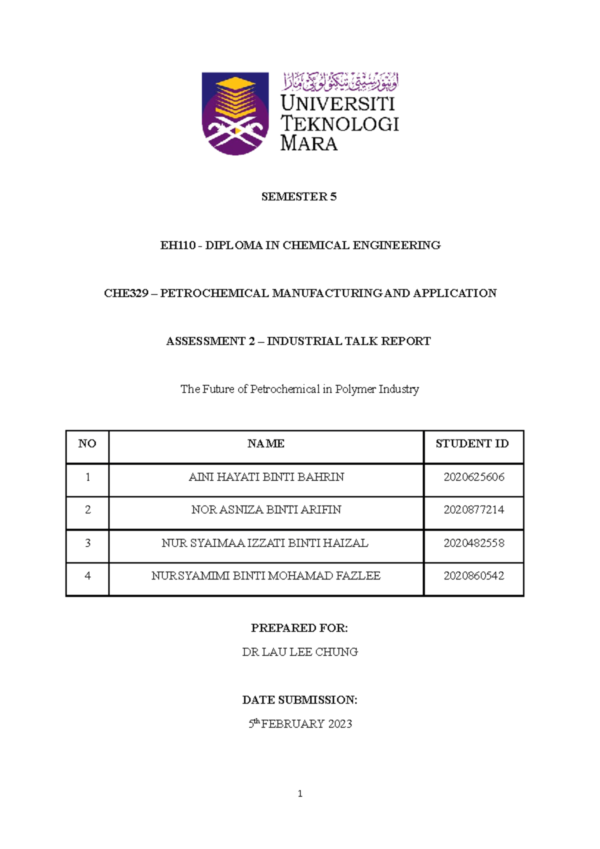 Group D2 Report ON Industrial TALK - SEMESTER 5 EH110 - DIPLOMA IN ...