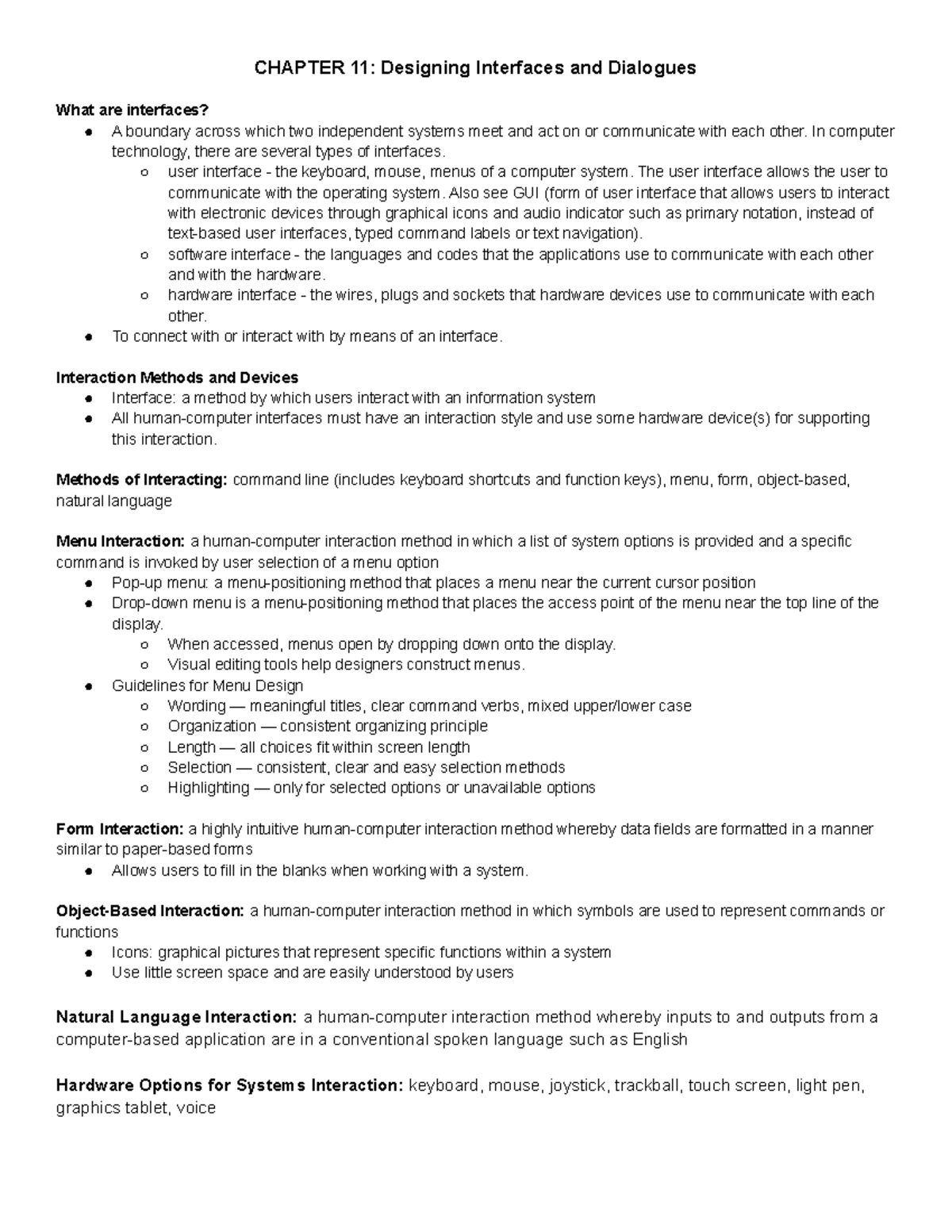 Chapter 11 - CHAPTER 11: Designing Interfaces and Dialogues What are ...