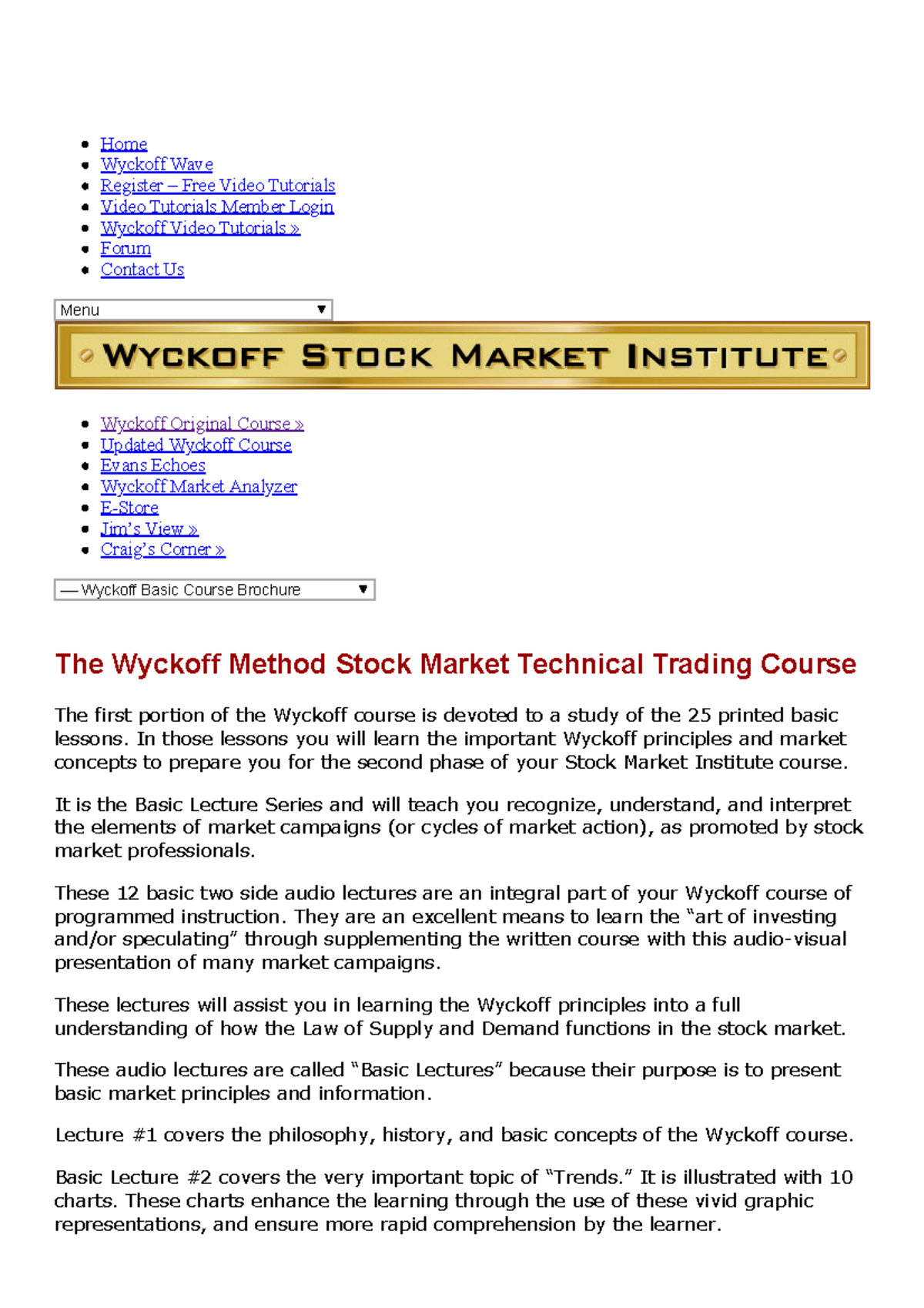 Wyckoff Basic Course Brochure - In those lessons you will learn the ...