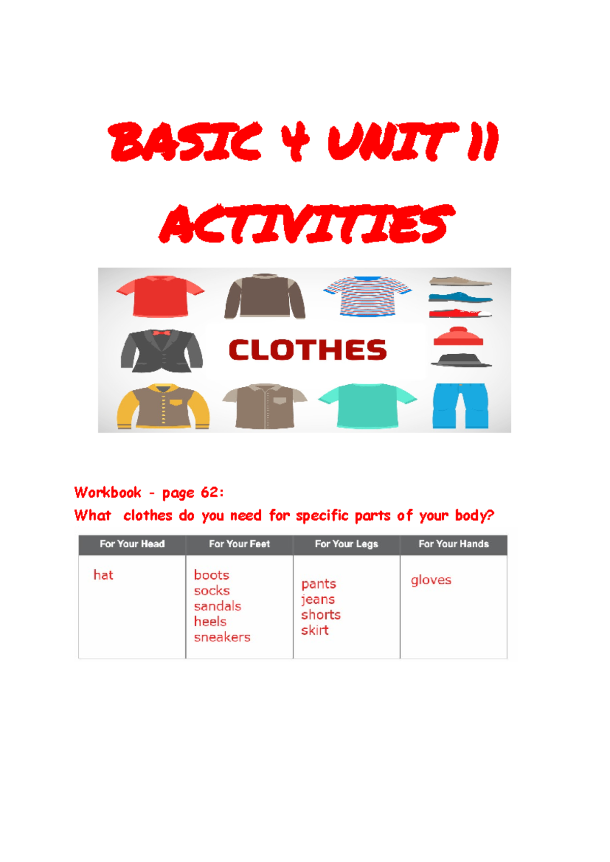 Basic 4 UNIT 11 Activities - BASIC 4 UNIT 11 ACTIVITIES Workbook - page ...