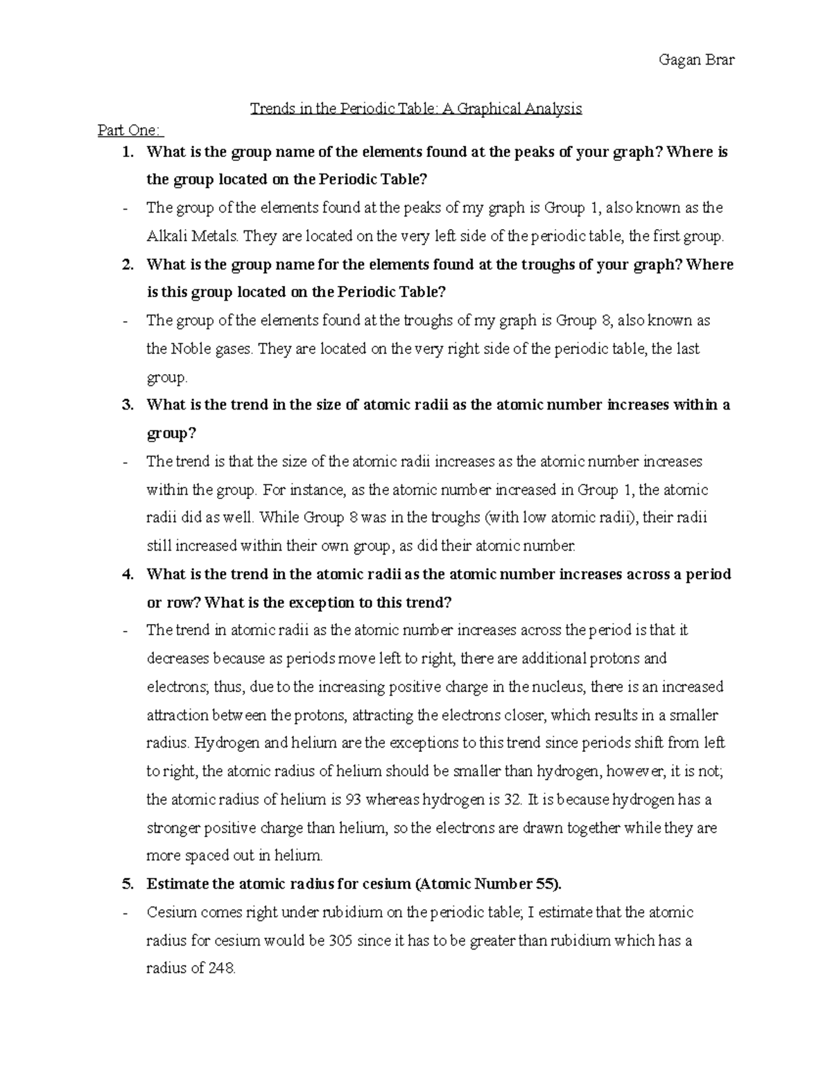 Periodic Table Assignment - Gagan Brar Trends in the Periodic Table: A ...