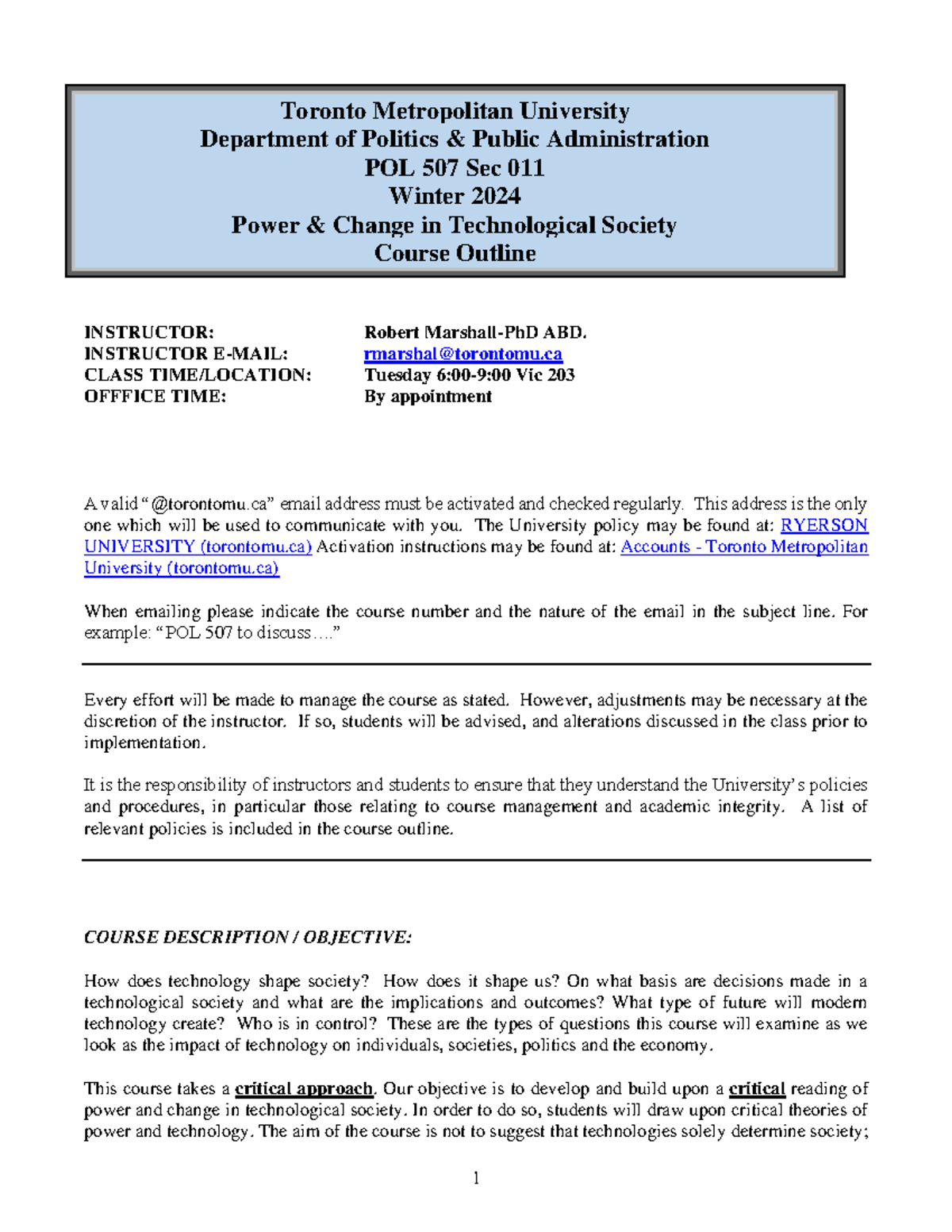 POL 507 Sec 011 Winter 2024 R Marshall Course Syllabus - Toronto ...
